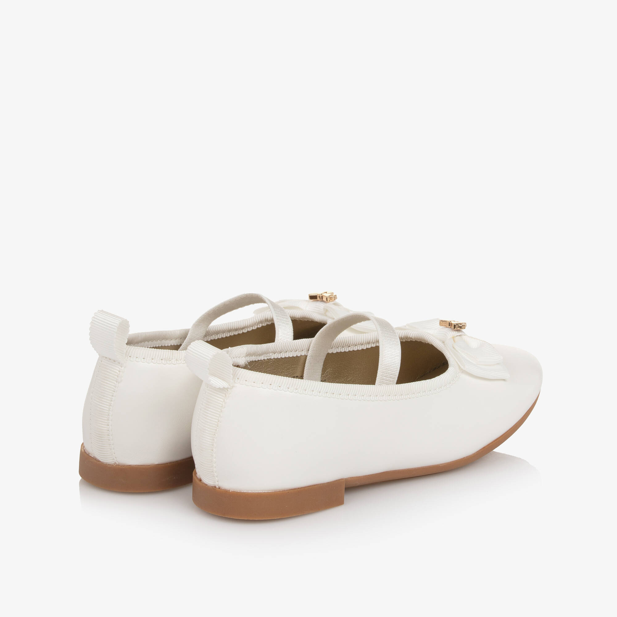 Angel's Face - Girls White Faux Leather Ballerina Pumps with Ribbon ...