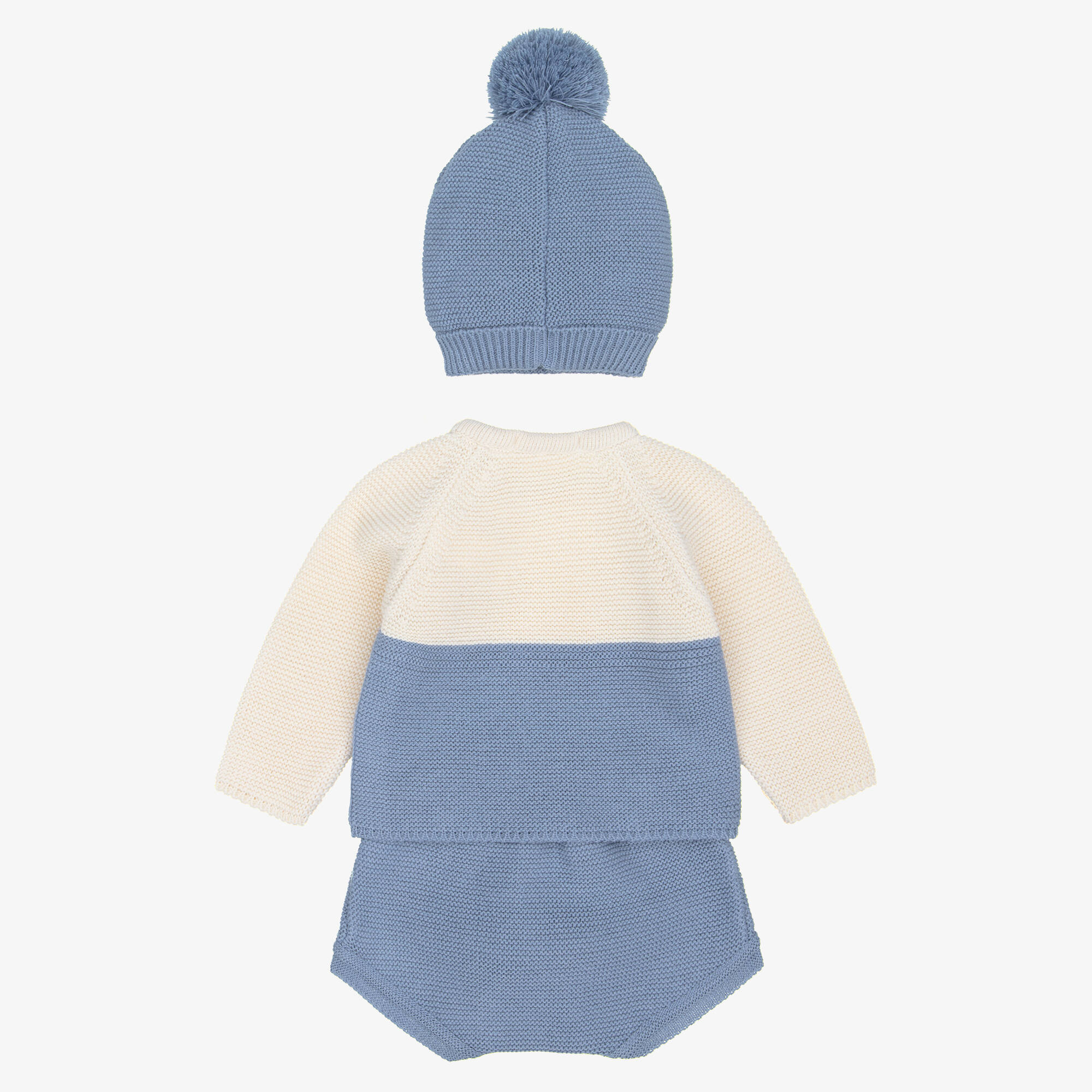 Babidu - Baby Boys Blue & Beige Knitted Shorts Set with Hat | Childrensalon
