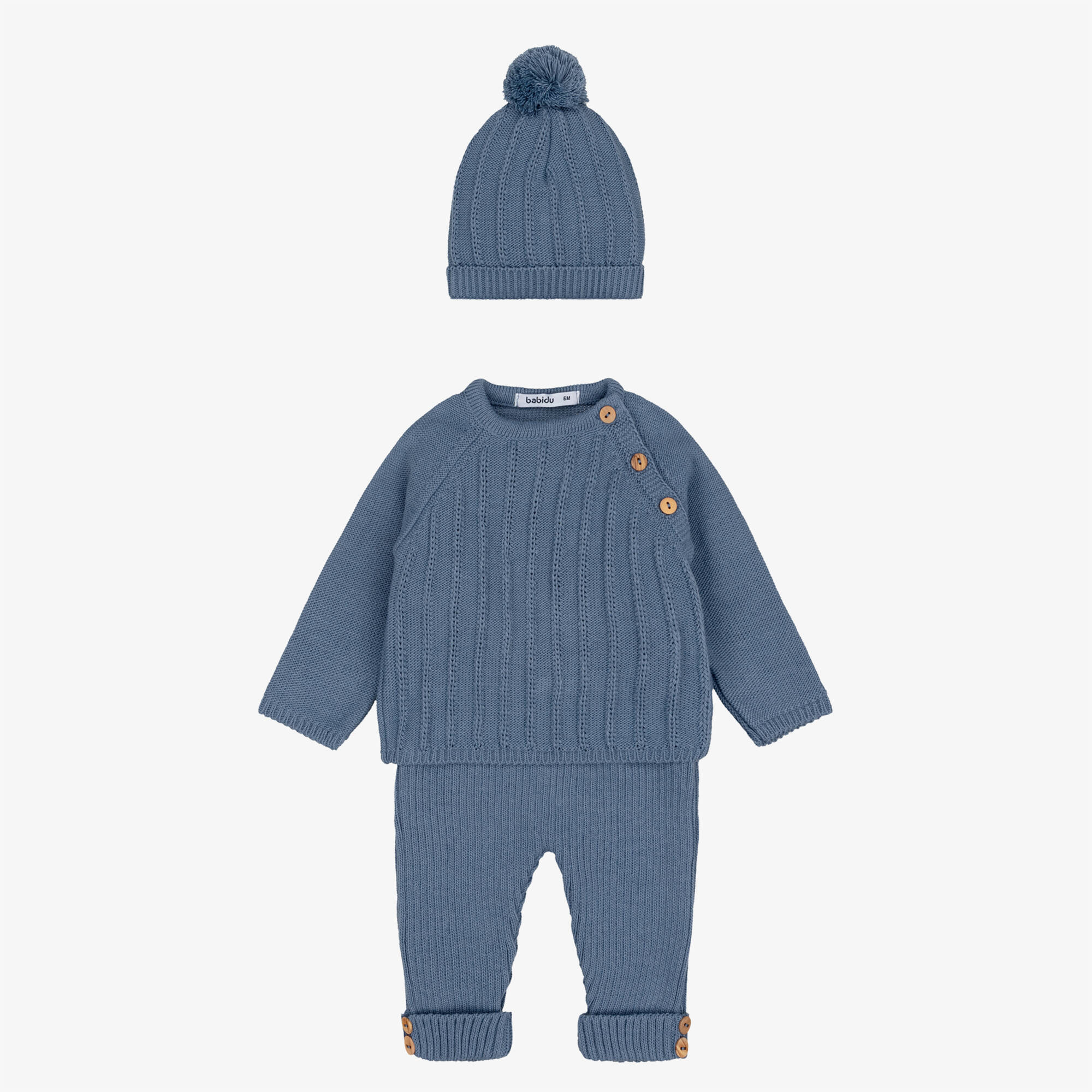 Babidu - Baby Boys Blue Knitted Trouser Set | Childrensalon