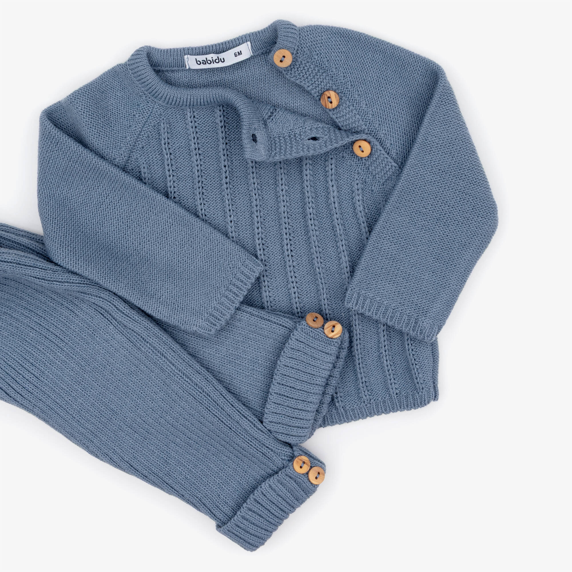 Babidu - Baby Boys Blue Knitted Trouser Set | Childrensalon
