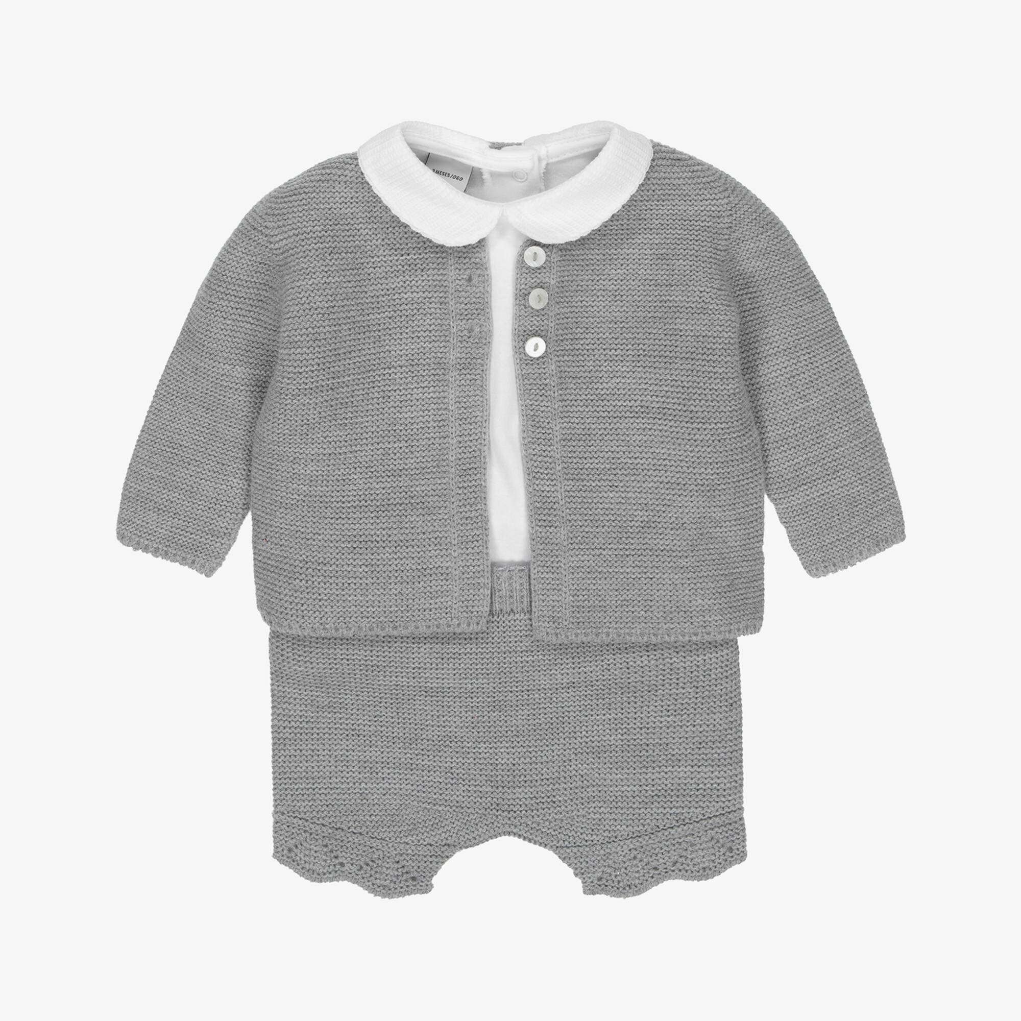 Babidu - Baby Boys Grey Knitted Shorts Set | Childrensalon