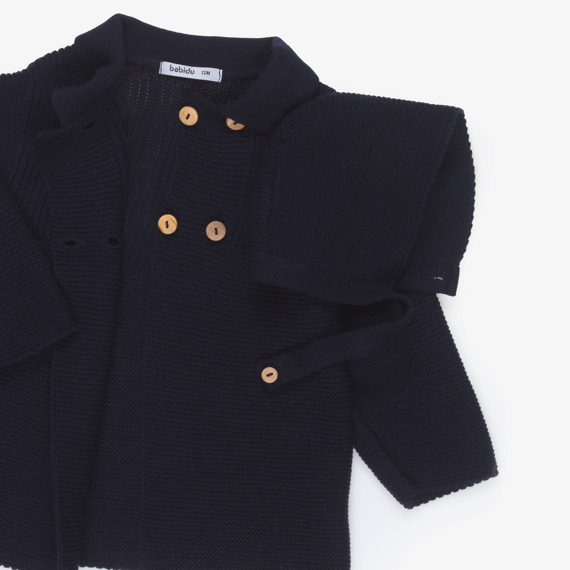 Babidu - Boys Navy Blue Knitted Coat & Hat Set | Childrensalon