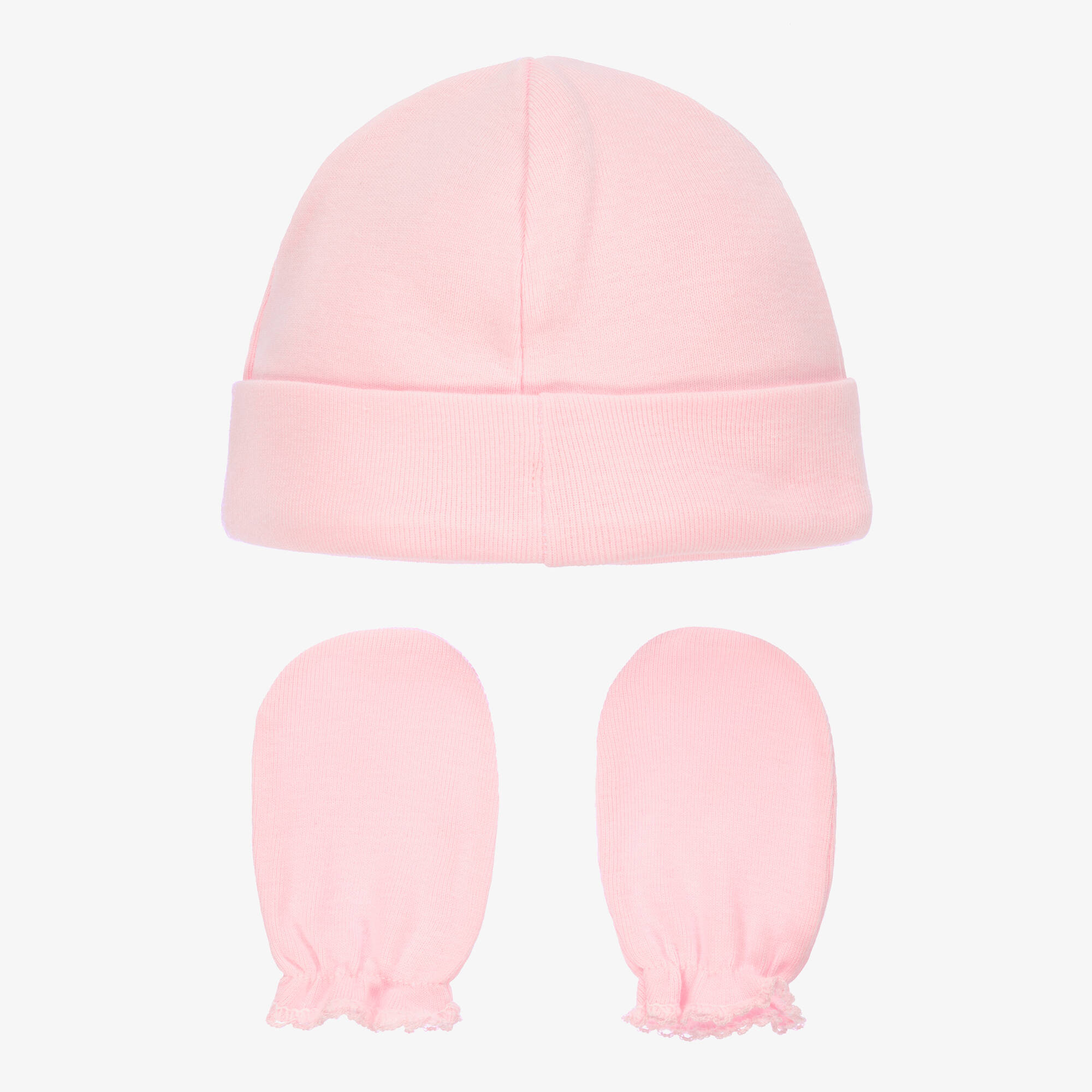 Babidu - Pink Cotton Hat & Mittens Set | Childrensalon