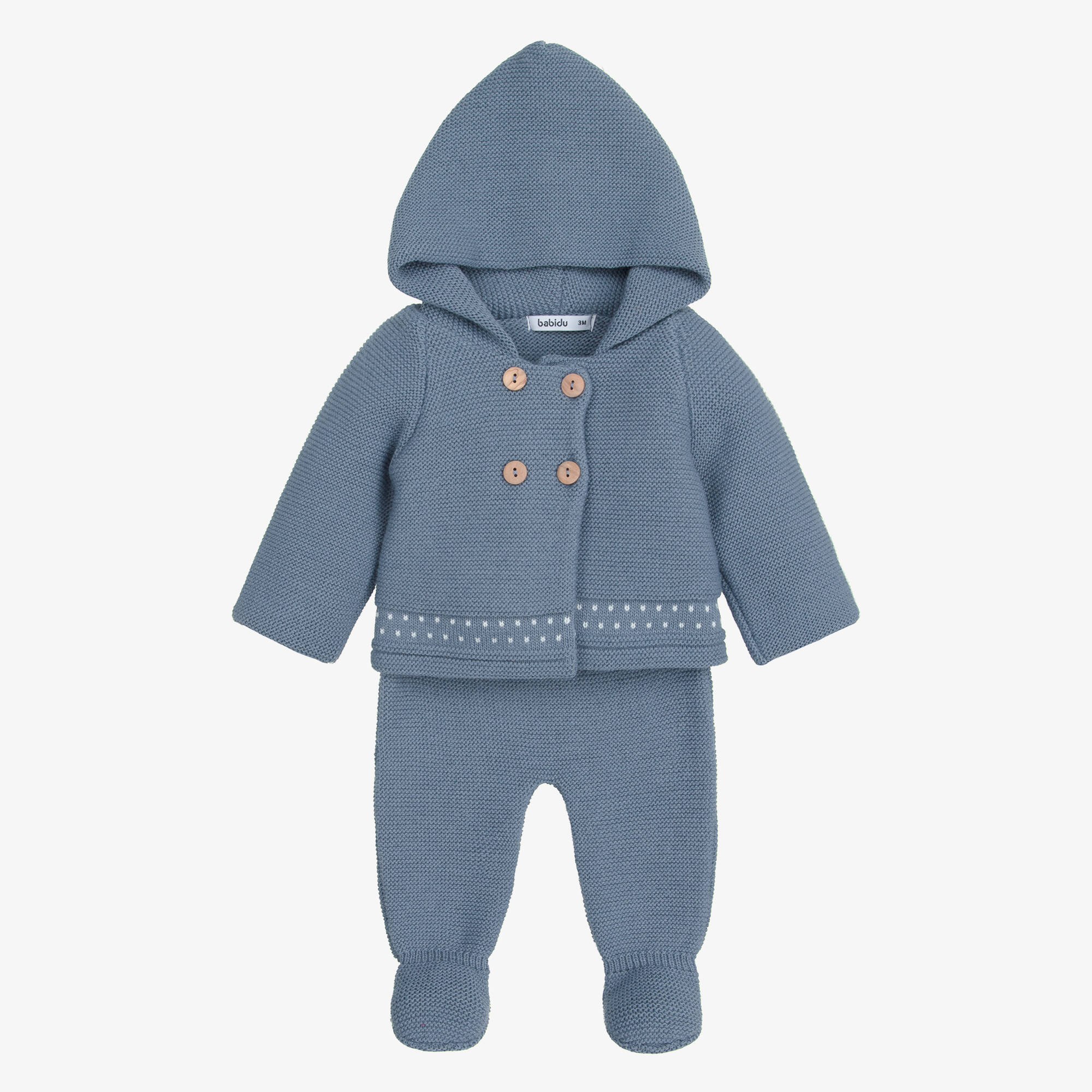 Babidu - Slate Blue Knitted Pram Coat & Bottoms Set | Childrensalon
