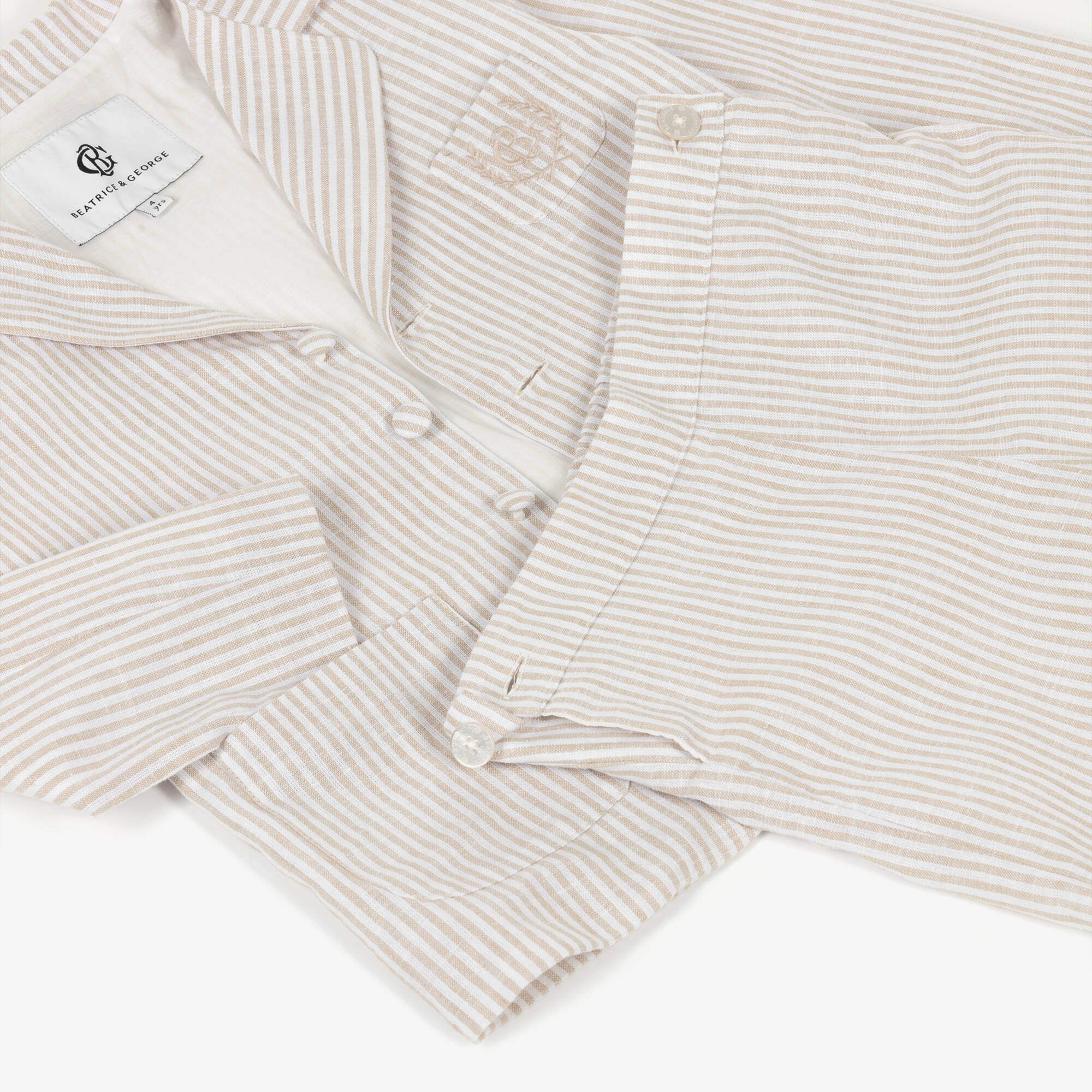 Beatrice & George - Boys Beige Striped Linen & Cotton Shorts Suit ...