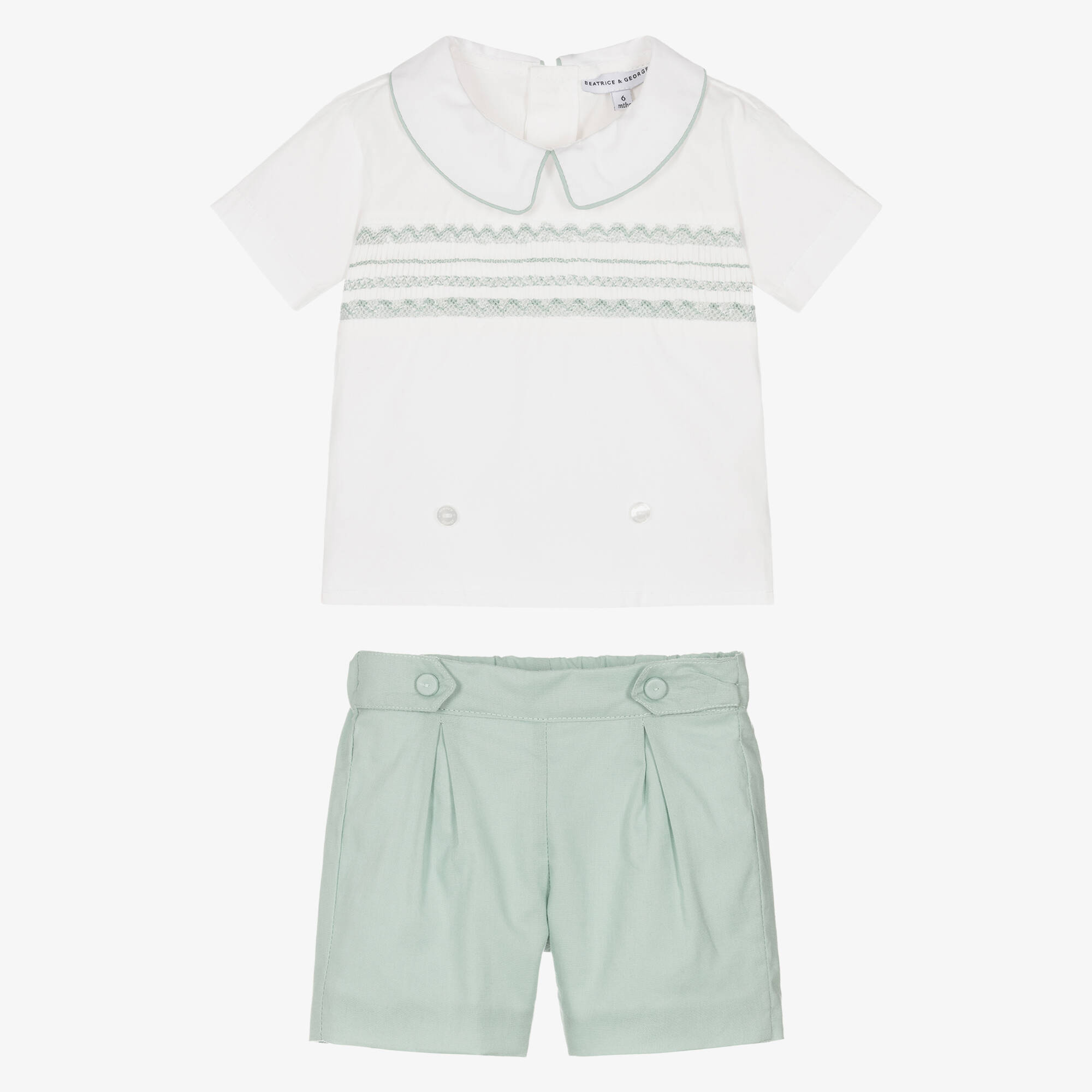 Beatrice & George - Boys Green Hand-Smocked Cotton Buster Suit ...