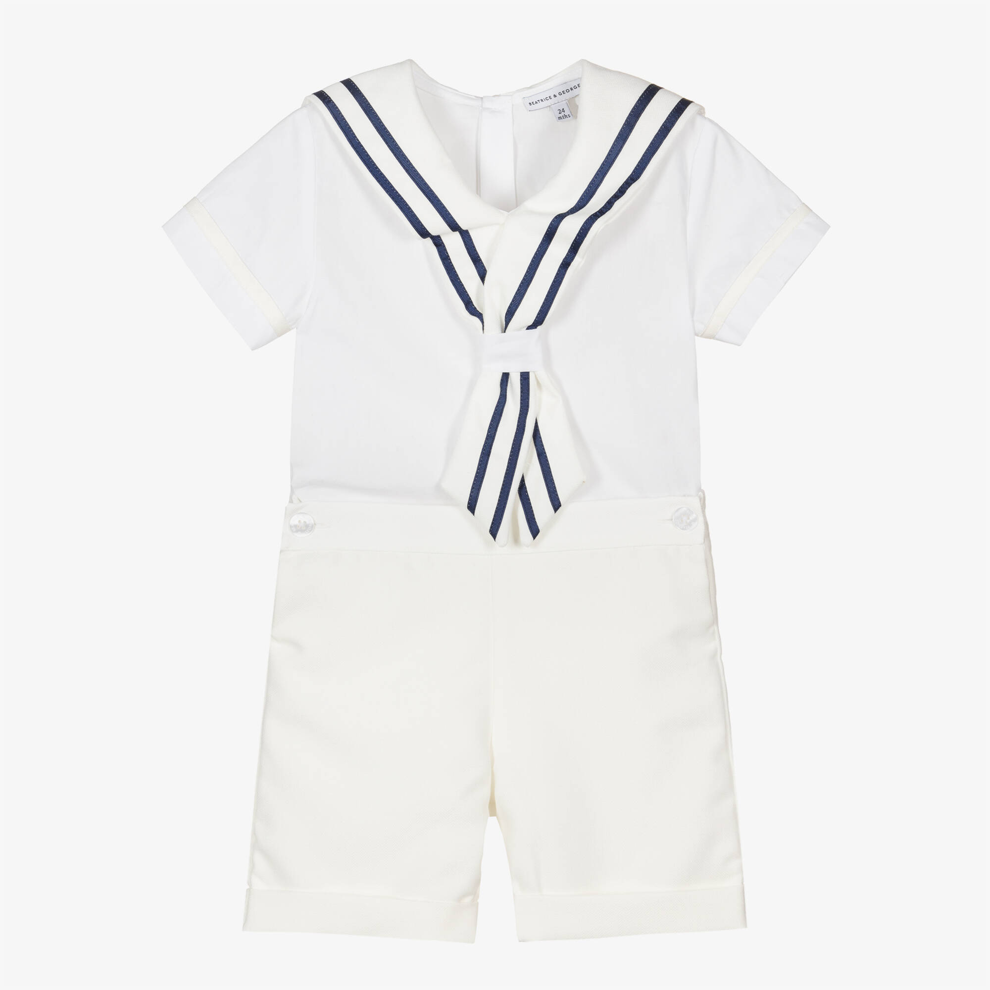 Beatrice & George - Boys Ivory Cotton Sailor Buster Suit | Childrensalon