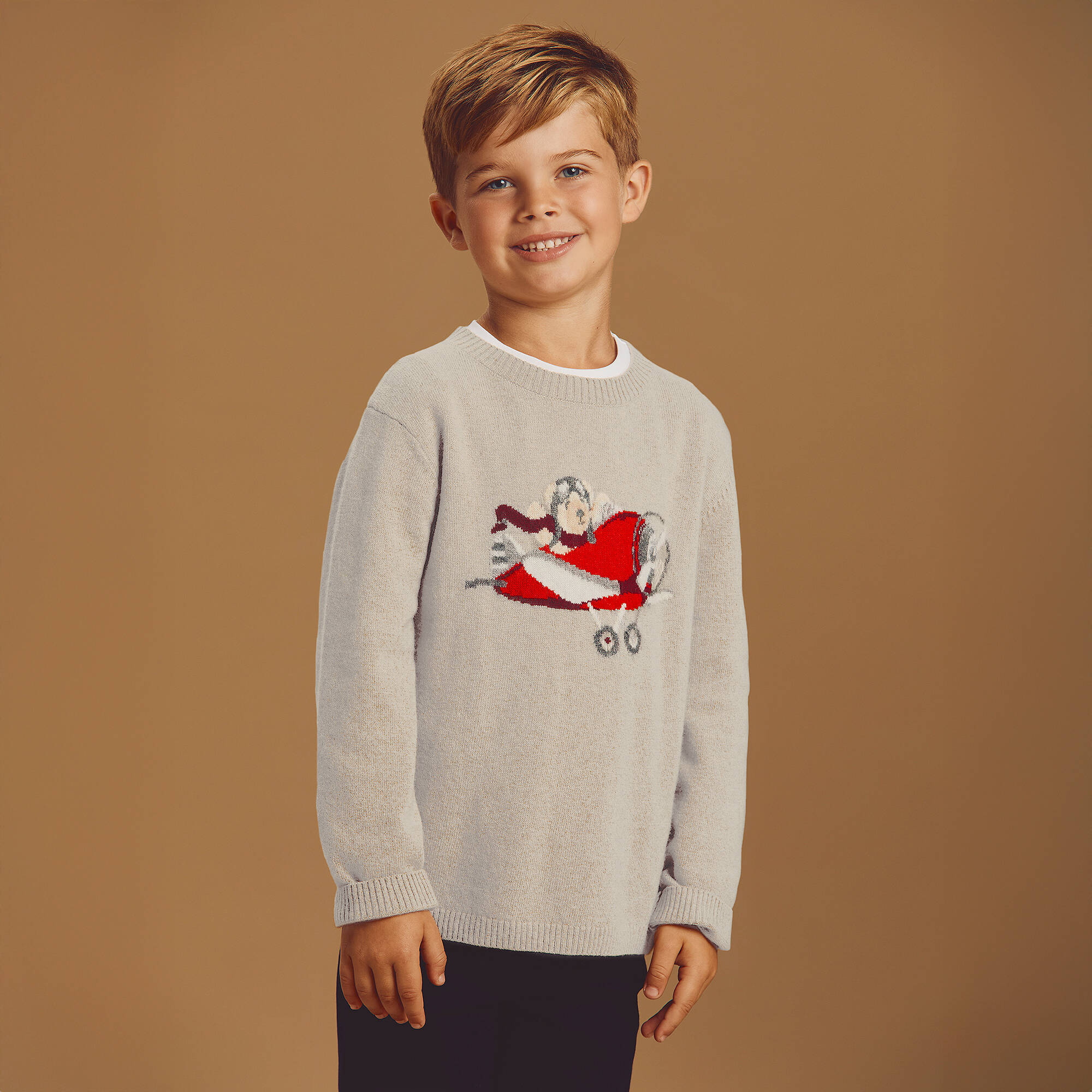 Beatrice & George - Boys Pale Beige Wool & Cashmere Flying Bear Sweater ...