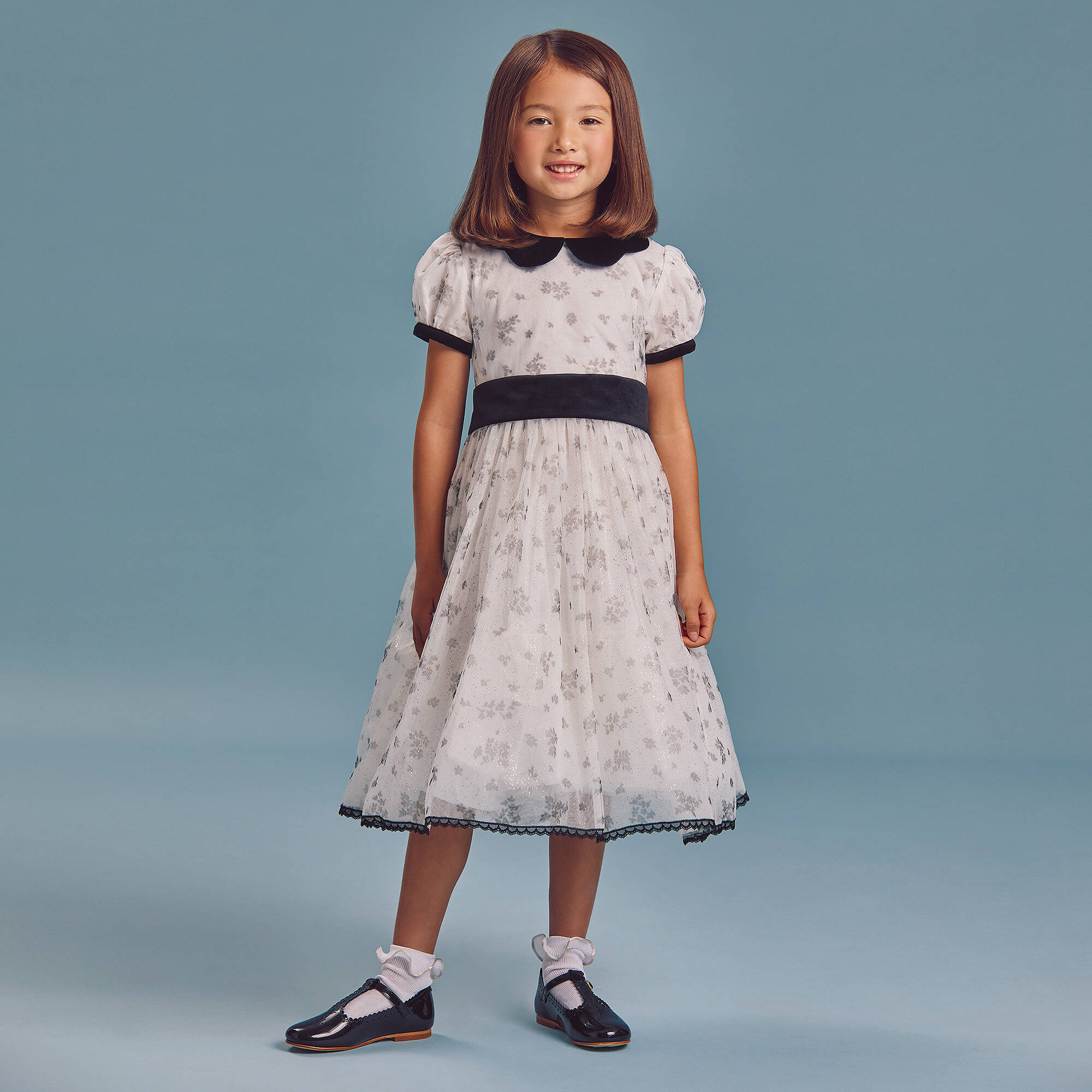 Beatrice & George - Girls Ivory Floral & Glitter Tulle Dress ...