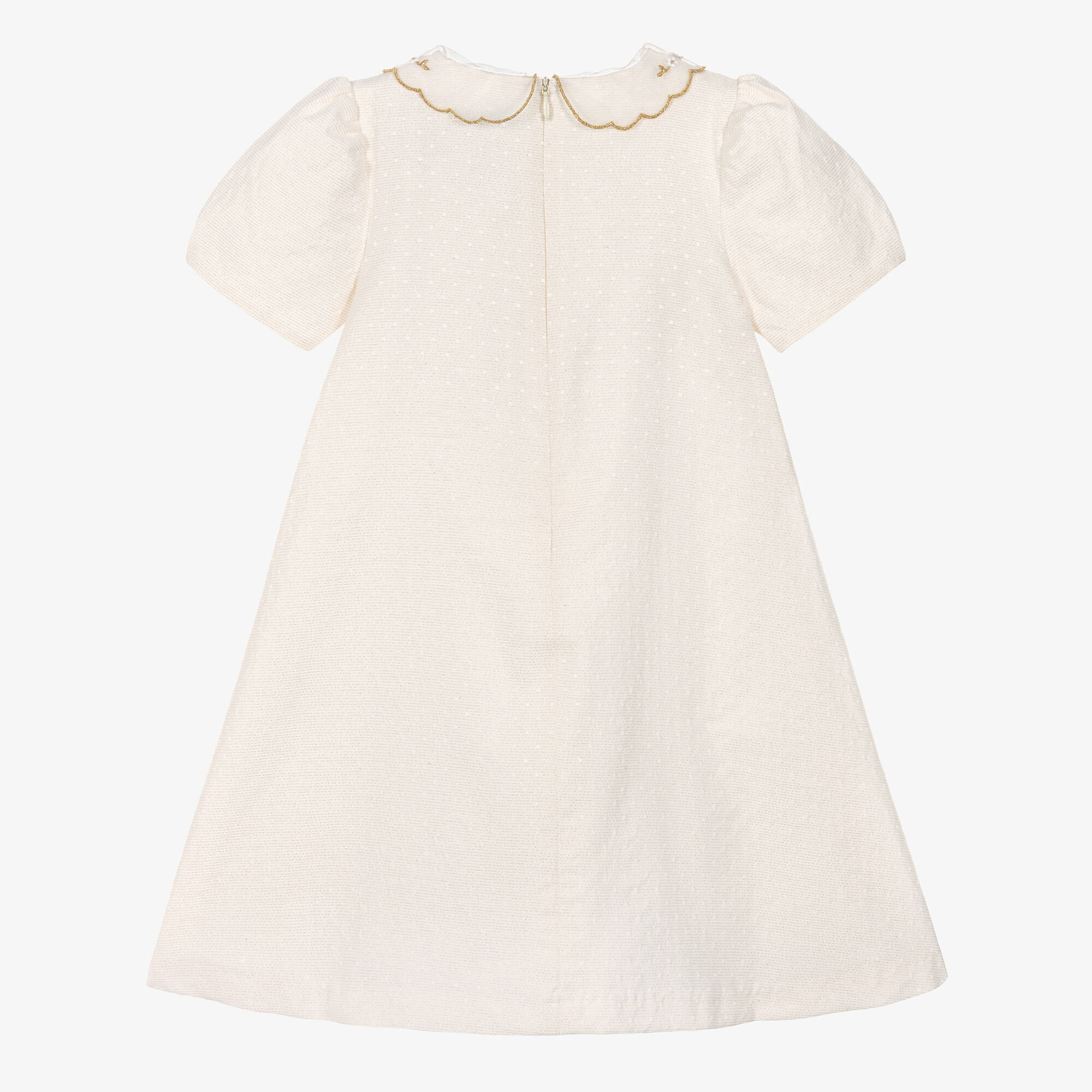 Beatrice & George - Girls Ivory & Gold Dress with Embroidered Collar ...