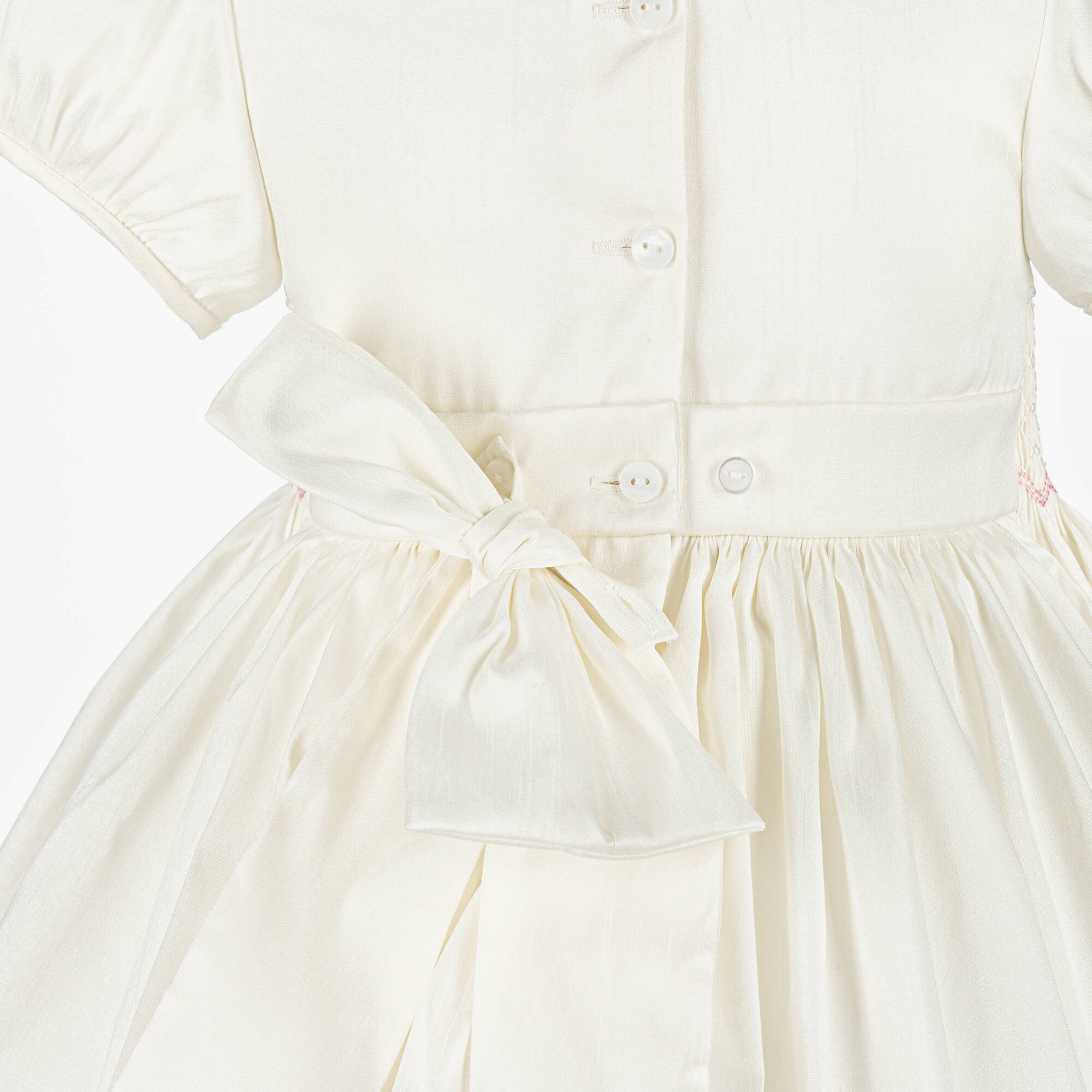 Beatrice & George - Girls Ivory Hand Smocked & Embroidered Dupion Dress ...