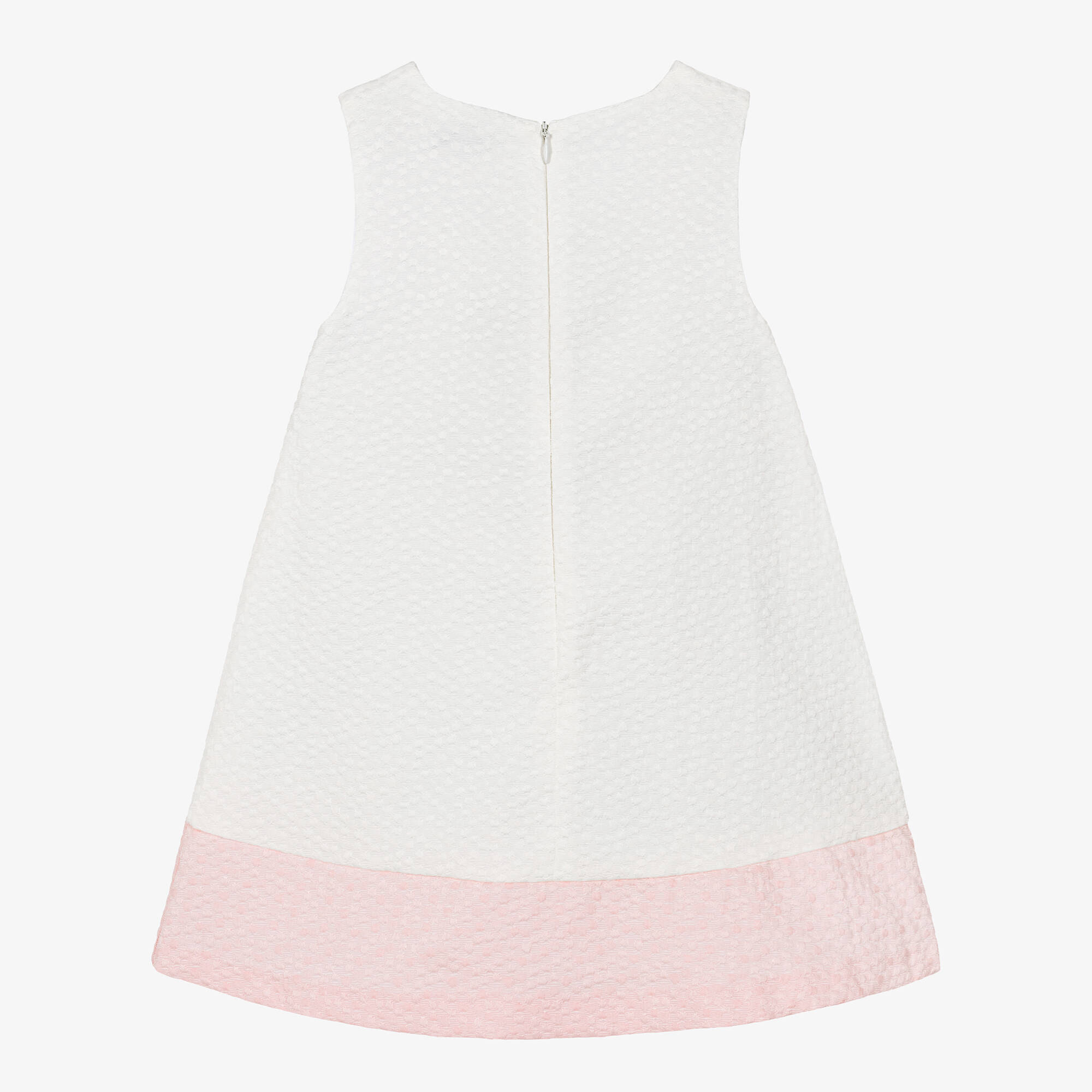 Beatrice & George - Girls Ivory & Pink Jacquard Dress with Bows ...