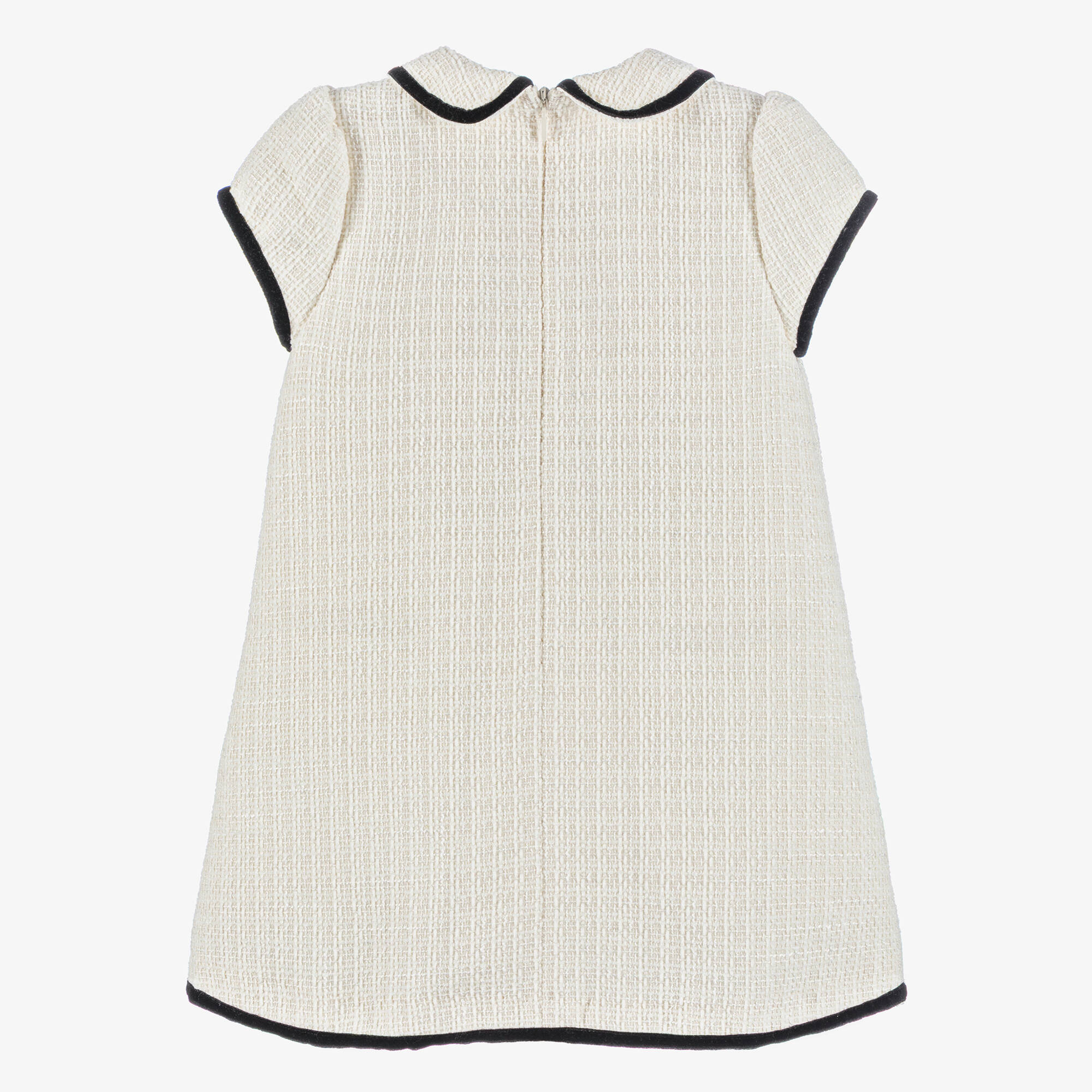 Beatrice & George - Girls Ivory Tweed & Black Velvet Dress | Childrensalon