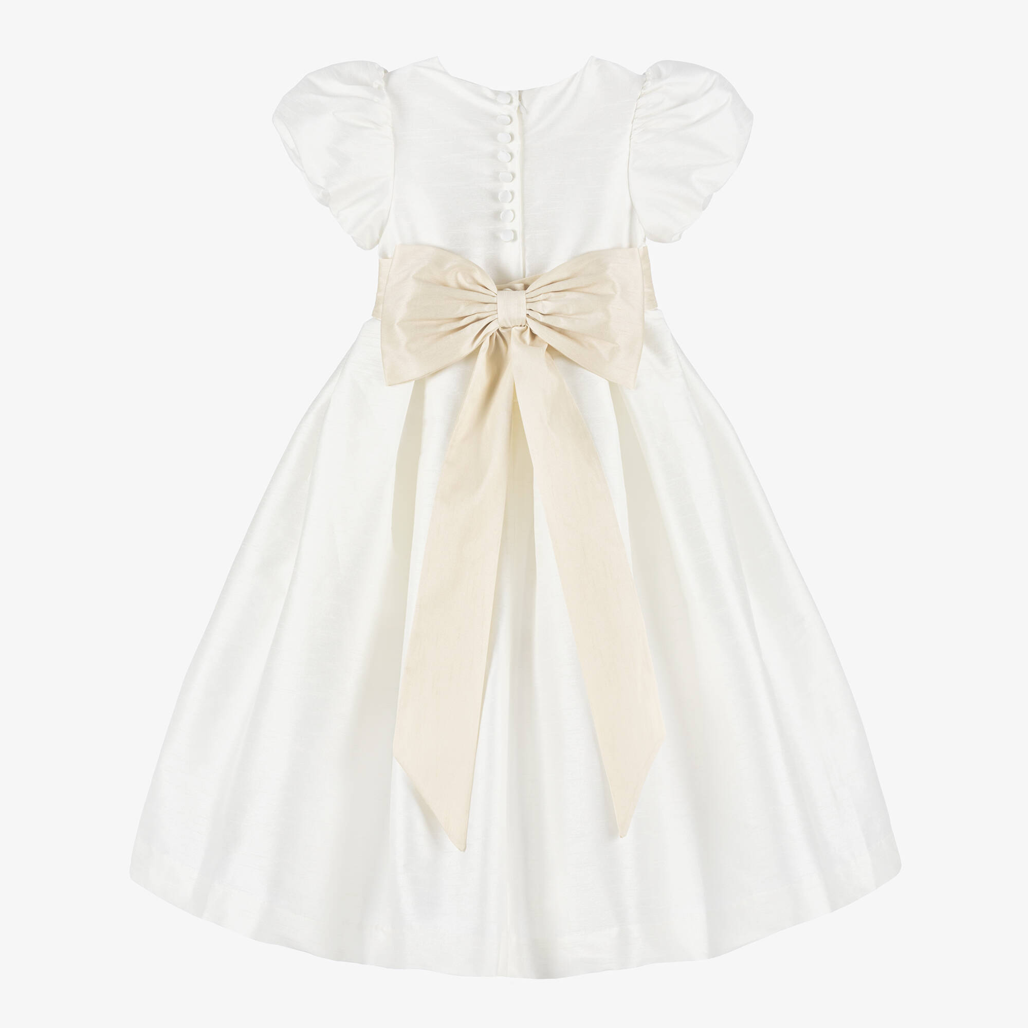 Beatrice & George - Girls Long Ivory Dupion Special Occasion Dress ...