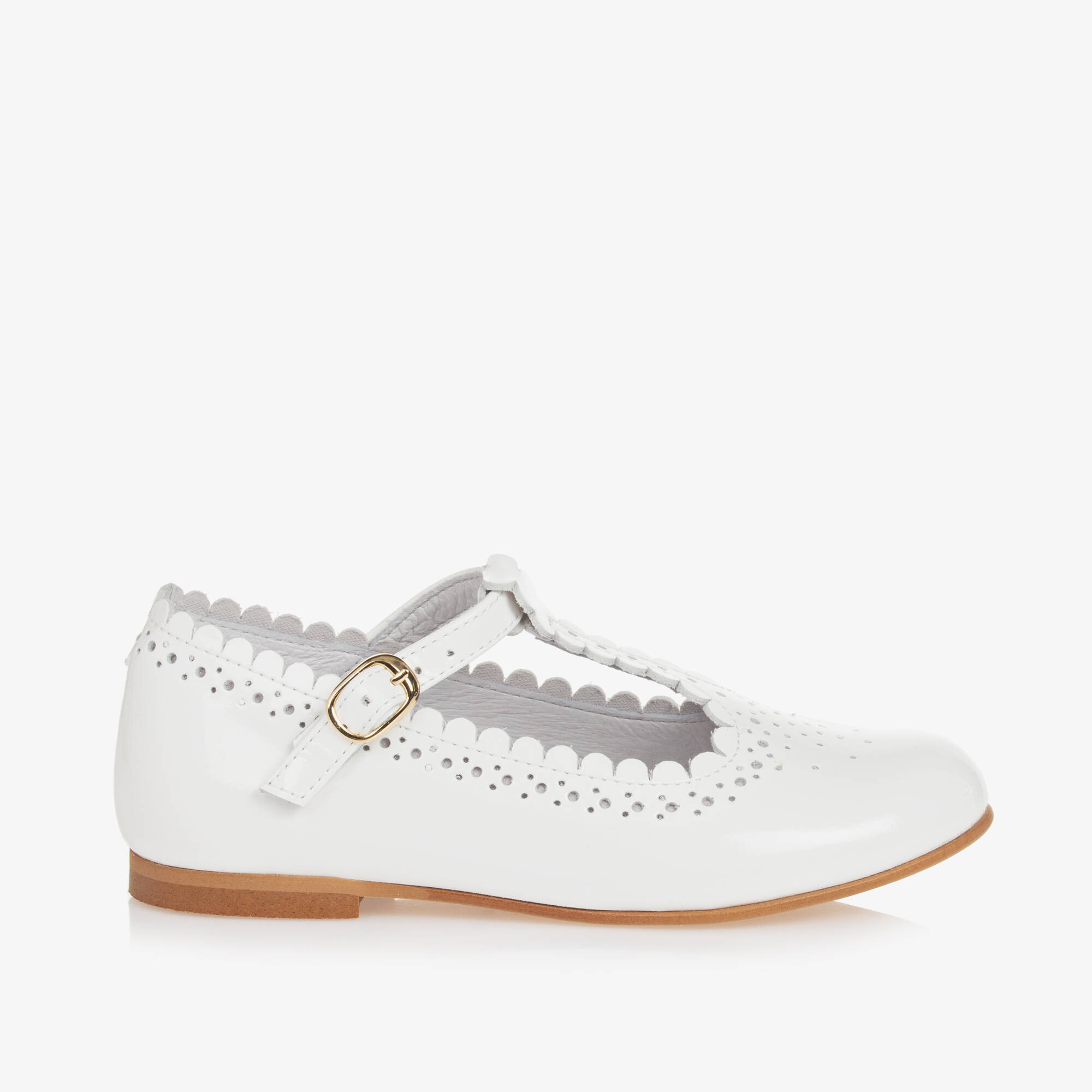 Beatrice & George - Girls White Patent Leather T-Bar Shoes | Childrensalon