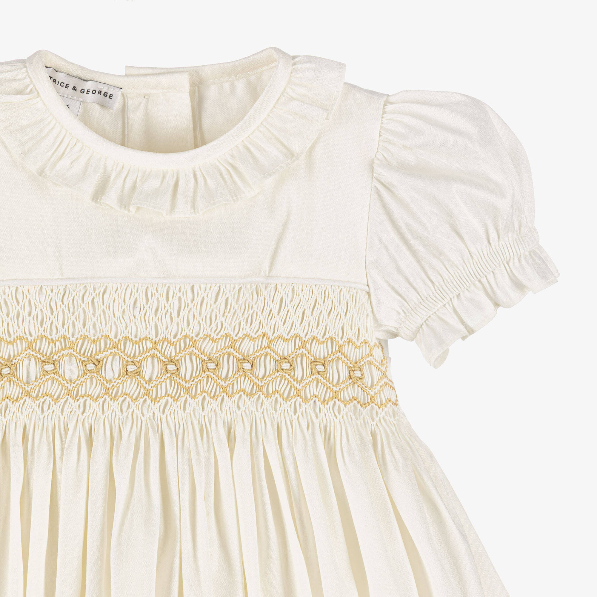 Beatrice & George - Ivory Hand-Smocked Dupion Ceremony Gown & Bonnet ...