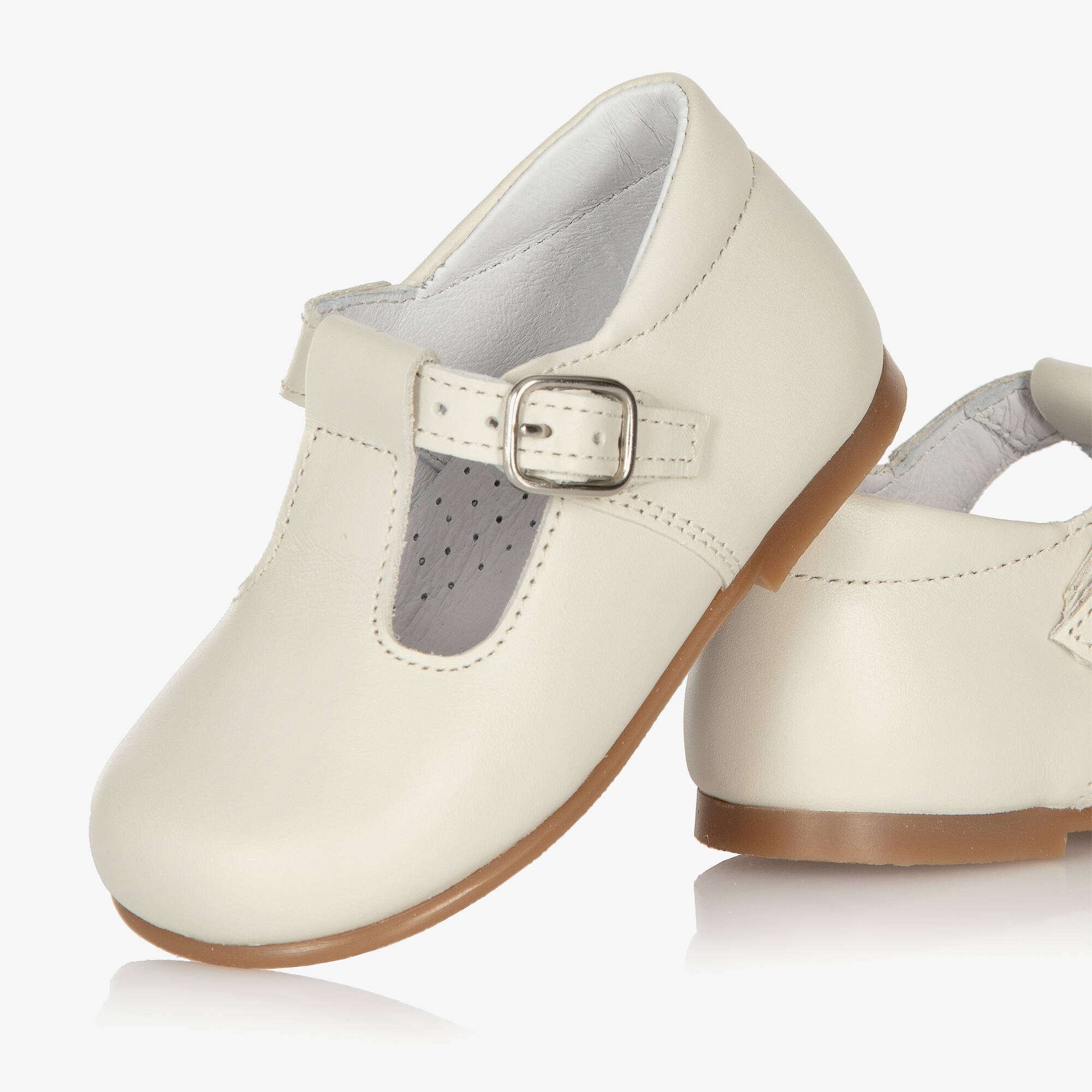 Beatrice & George - Ivory Leather Buckle T-Bar Shoes | Childrensalon