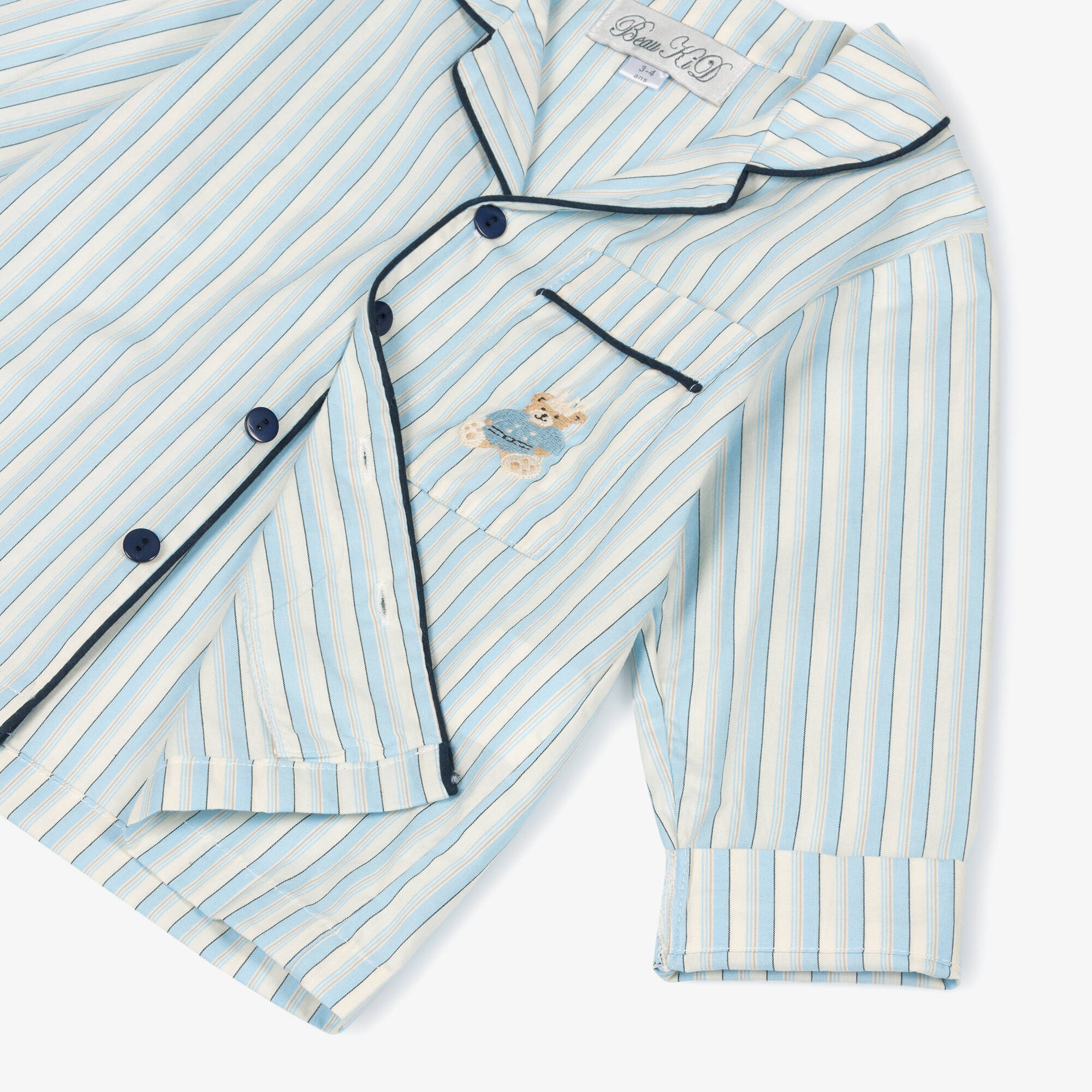 Beau KiD - Boys Blue Striped Cotton Pyjamas with Embroidered Teddy Bear ...