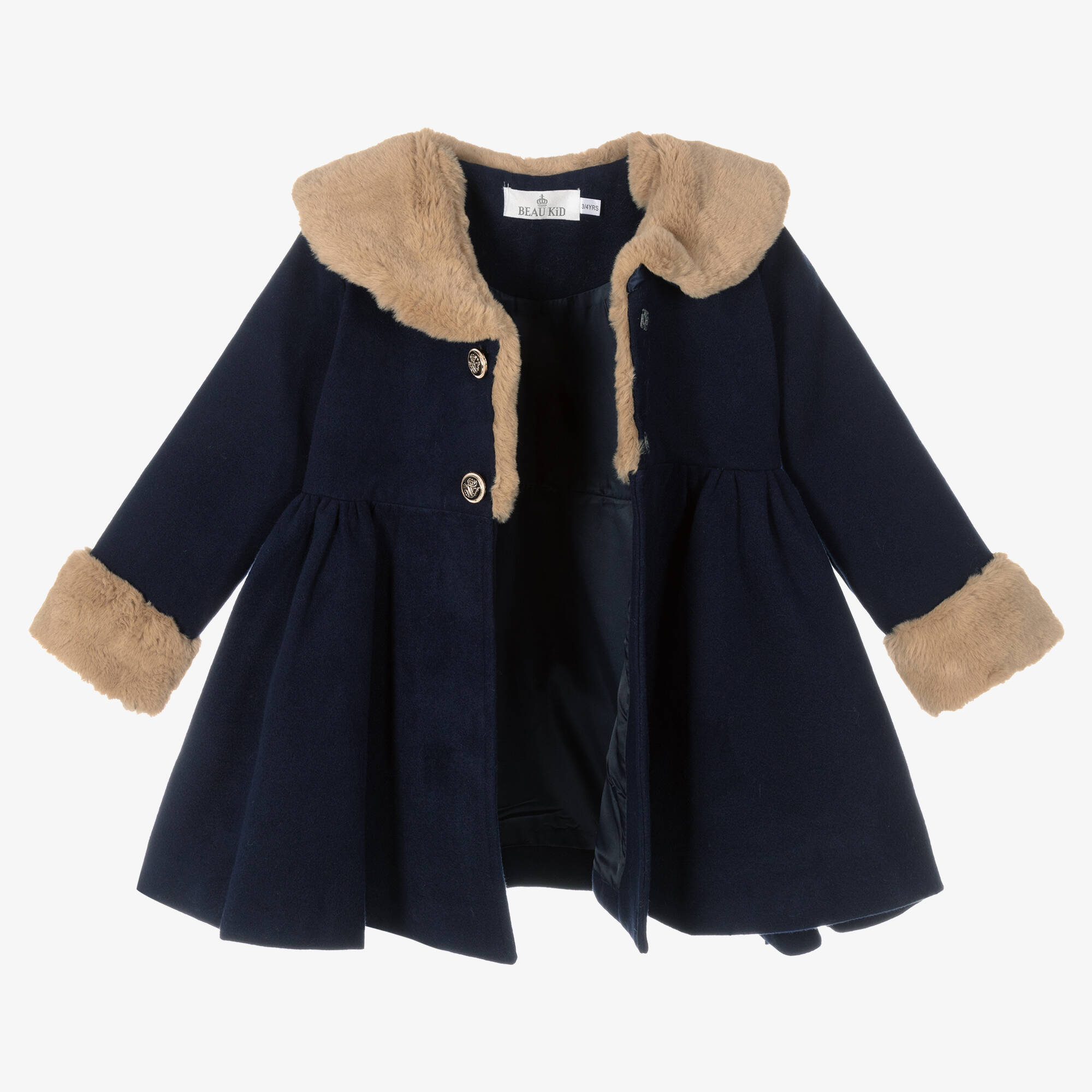 Beau KiD - Girls Blue Faux Fur Coat & Hat | Childrensalon