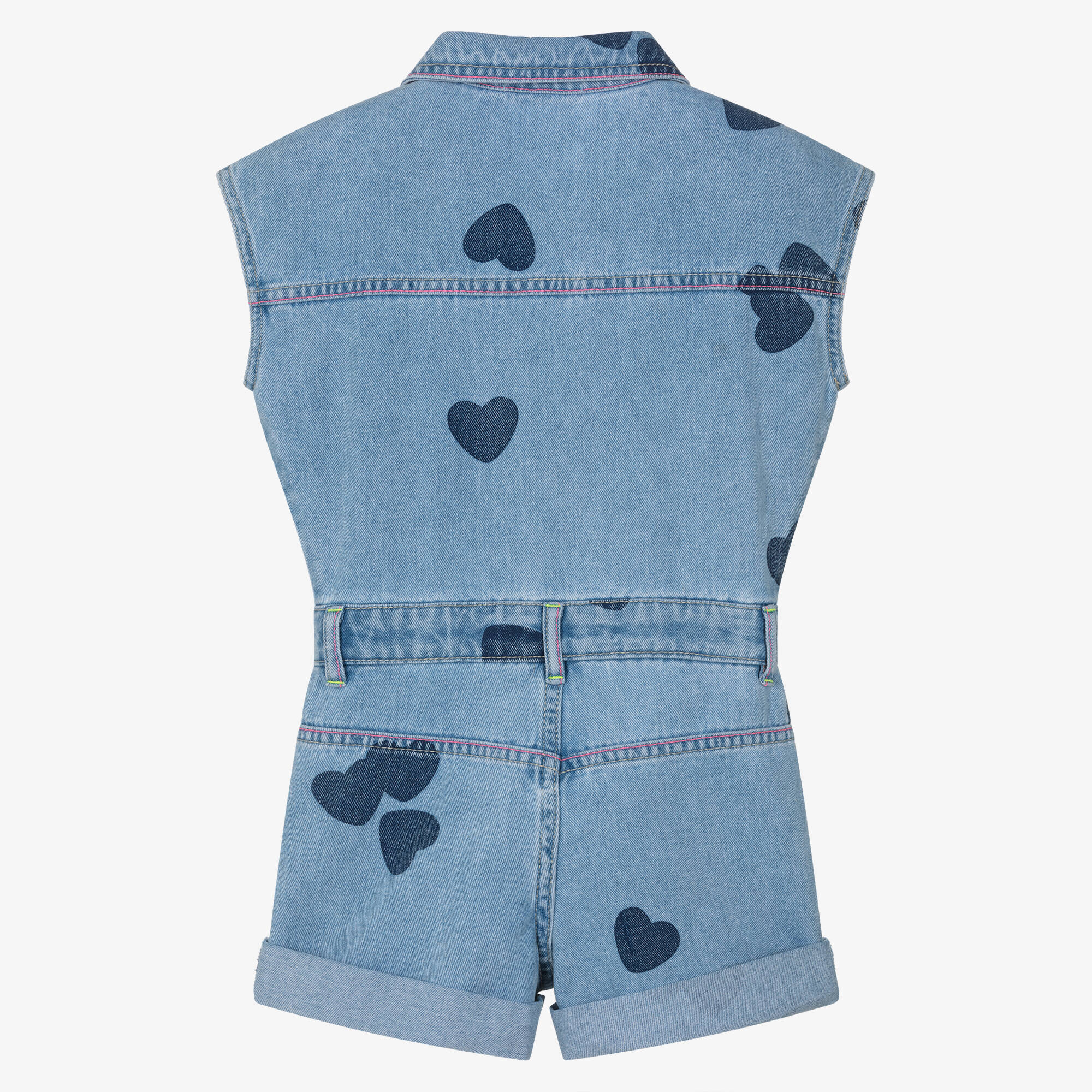 Billieblush - Girls Blue Denim Playsuit with Heart Motifs | Childrensalon