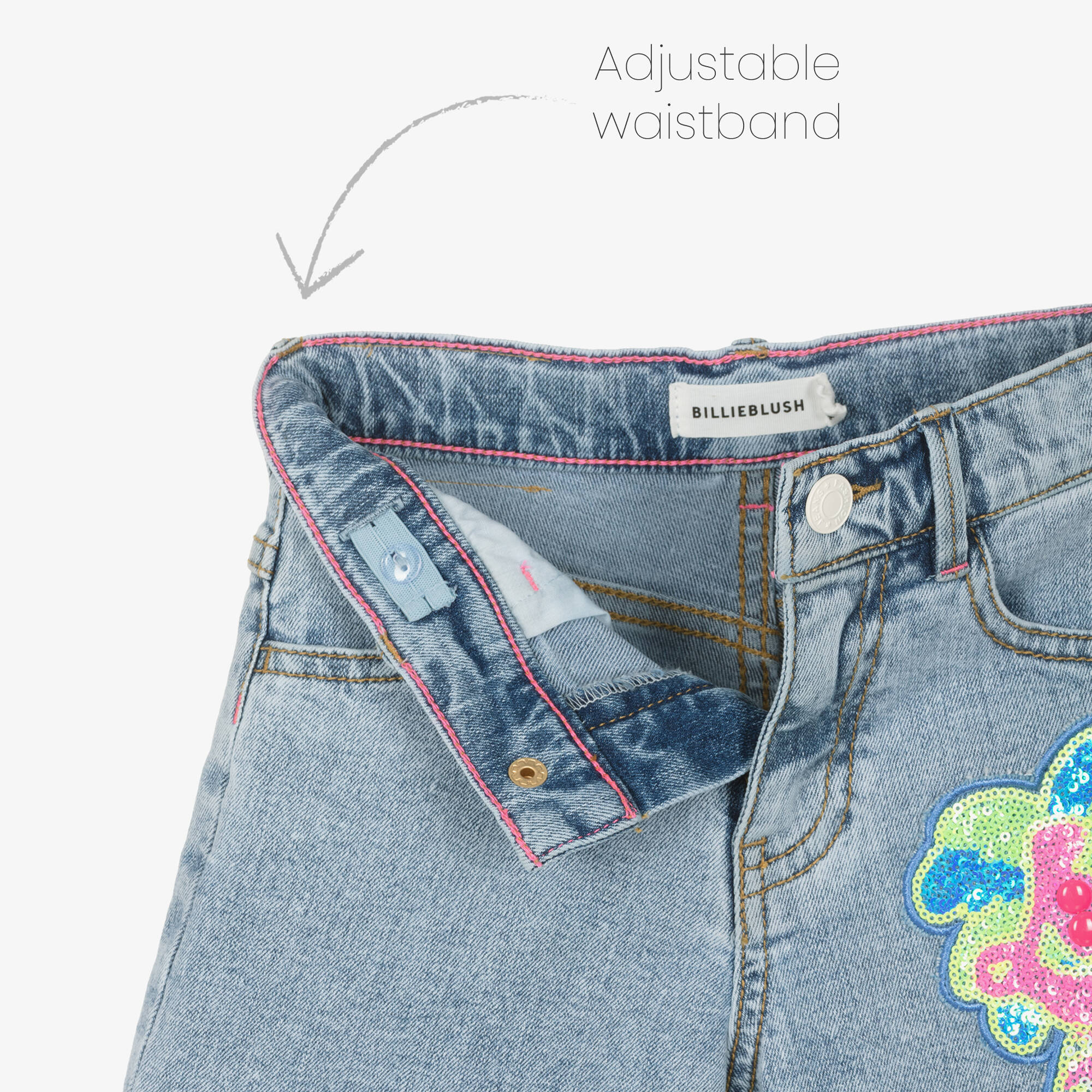 Billieblush - Girls Blue Denim Shorts with Sequinned Love Motif ...