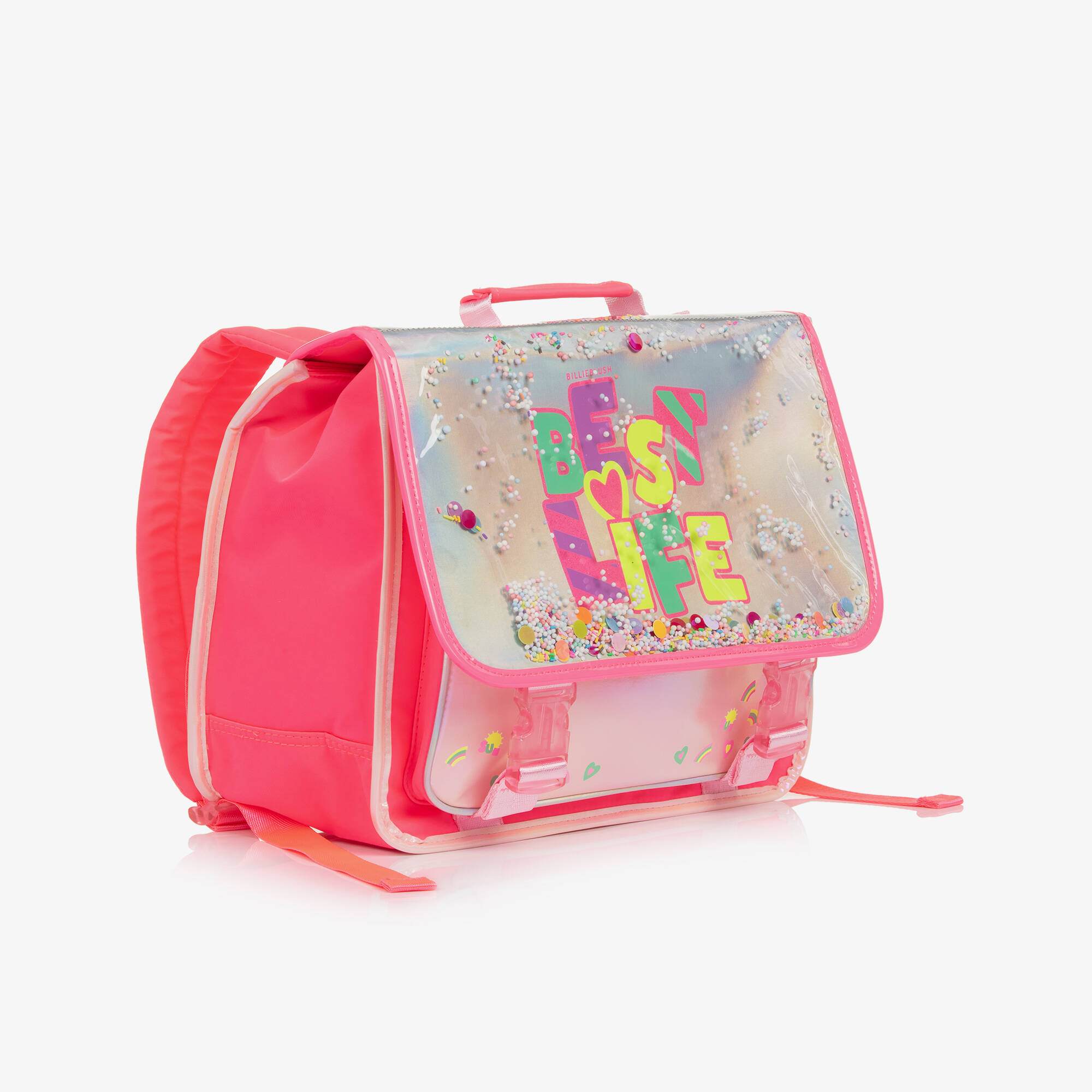 Billieblush - Girls Metallic Silver & Neon Pink Messenger Bag (35cm ...