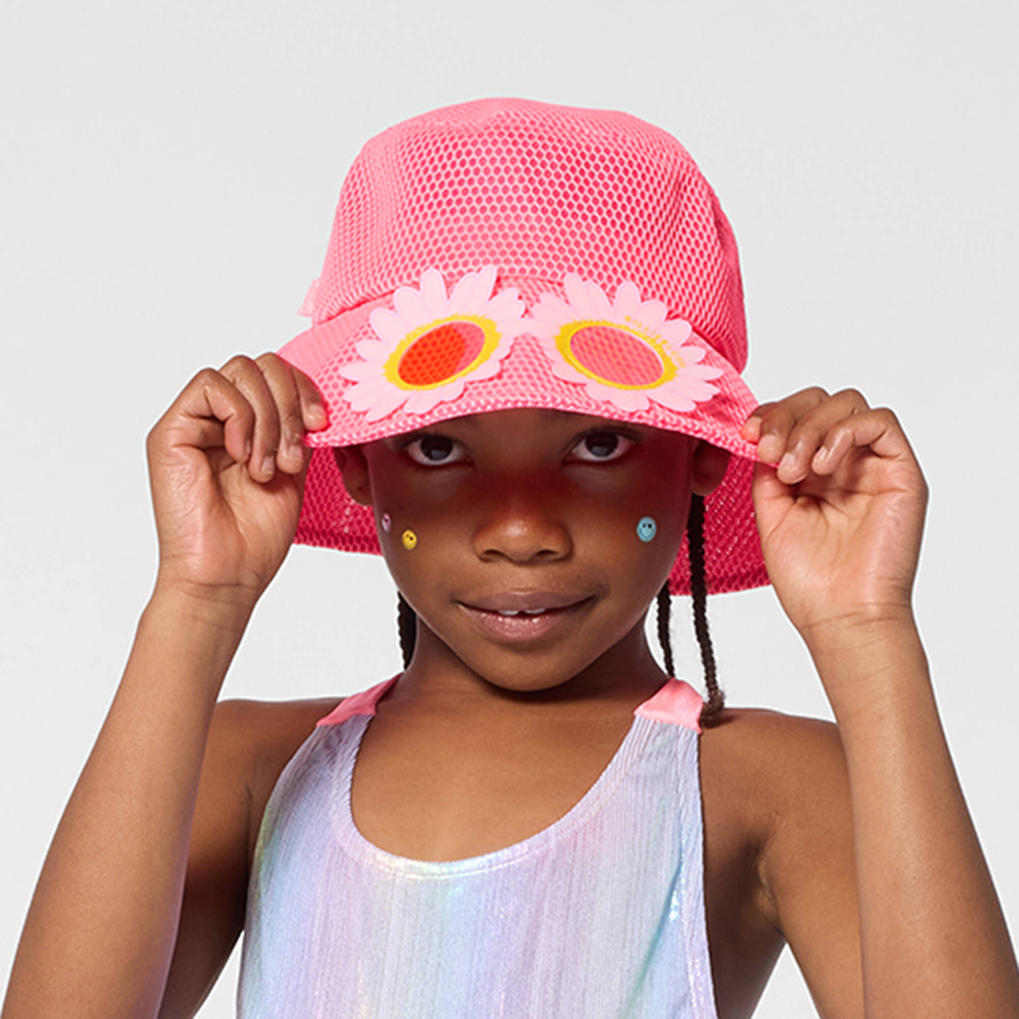 Billieblush - Girls Neon Pink Mesh Sun Hat with Flower Sunglasses ...