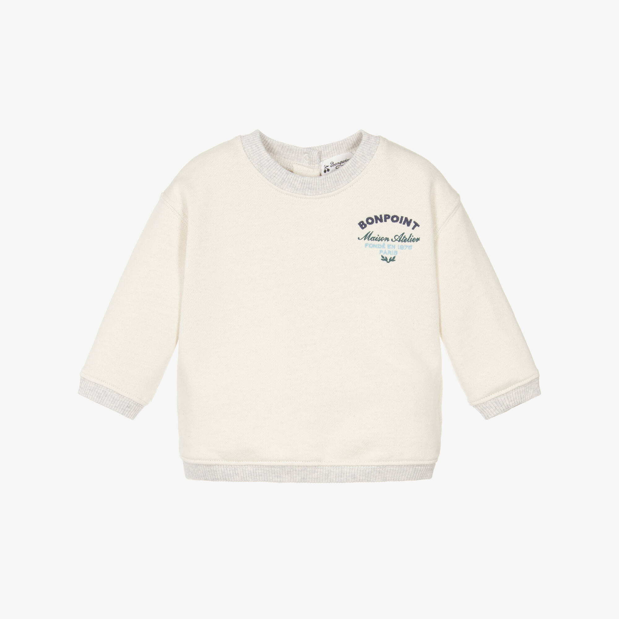 Bonpoint - Boys Beige Jersey Sweatshirt with Embroidered Logo ...