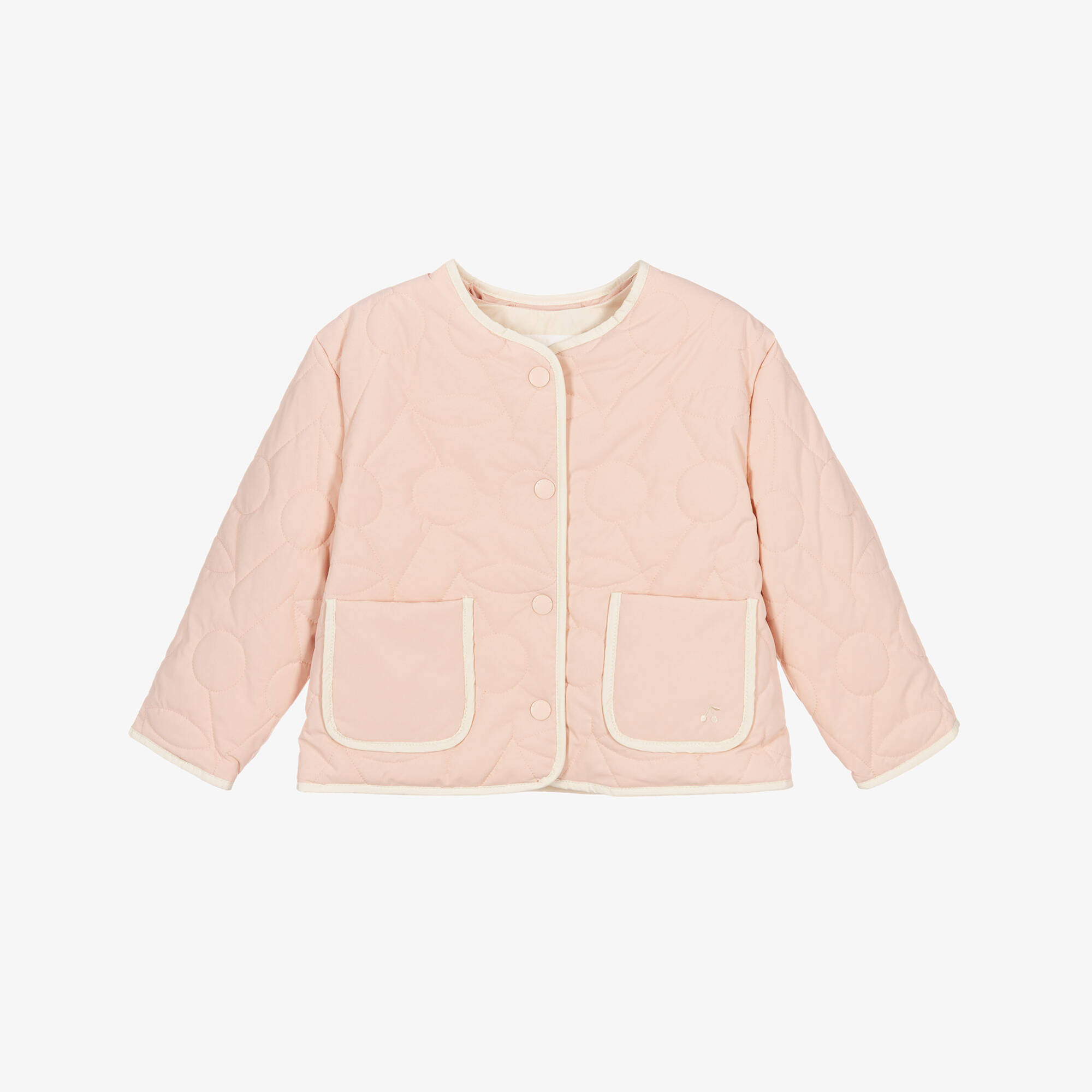 Bonpoint - Girls Blush Pink Cherry Logo Quilted Jacket | Childrensalon