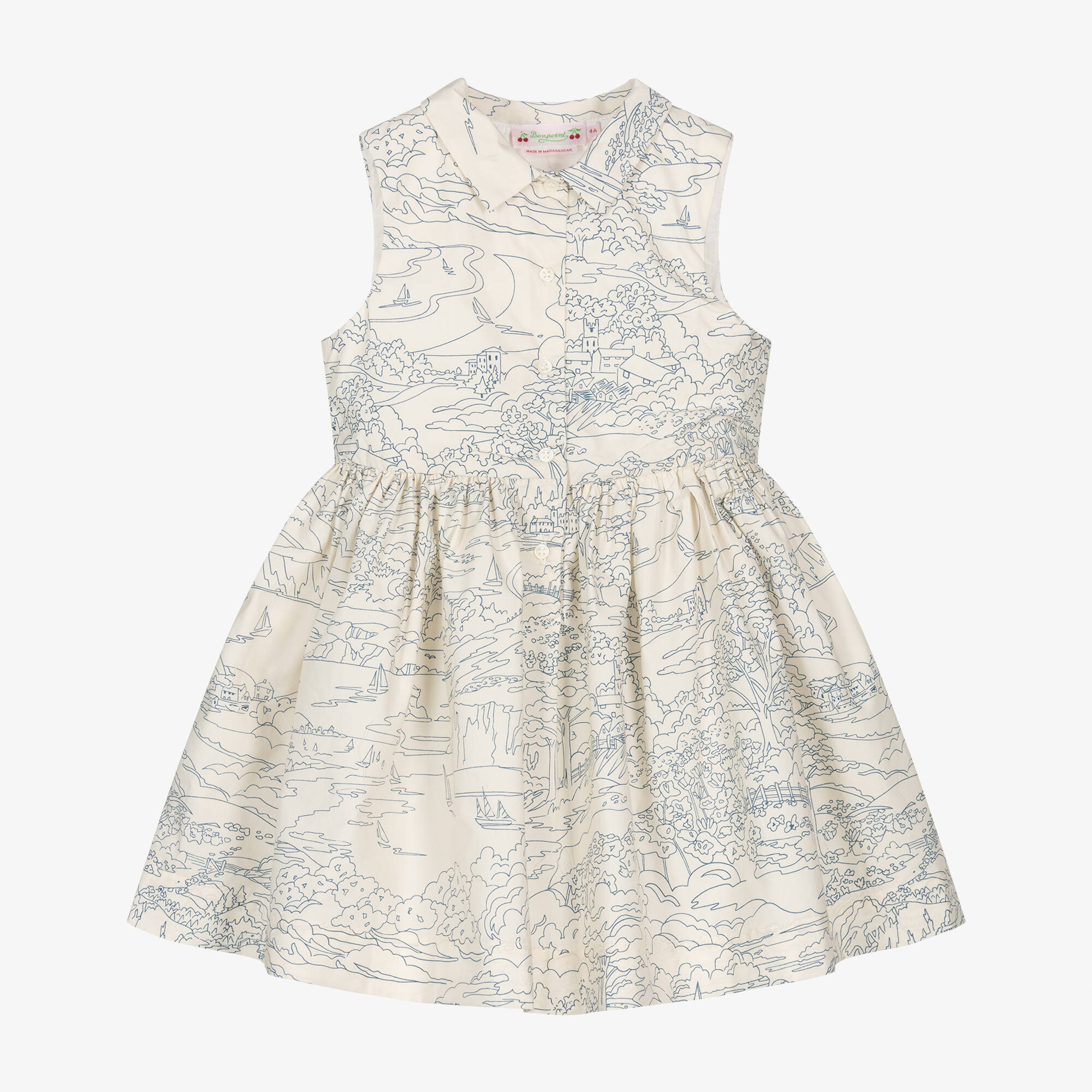 Bonpoint - Girls Ivory & Blue Cotton Scenic Liberty Print Dress ...