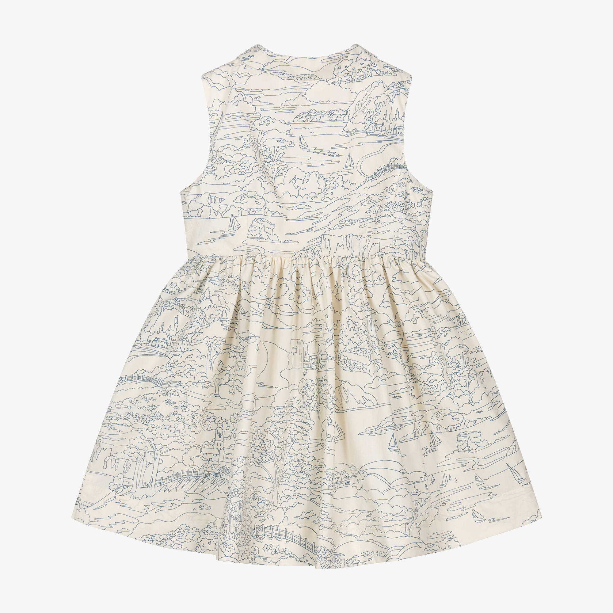 Bonpoint - Girls Ivory & Blue Cotton Scenic Liberty Print Dress ...