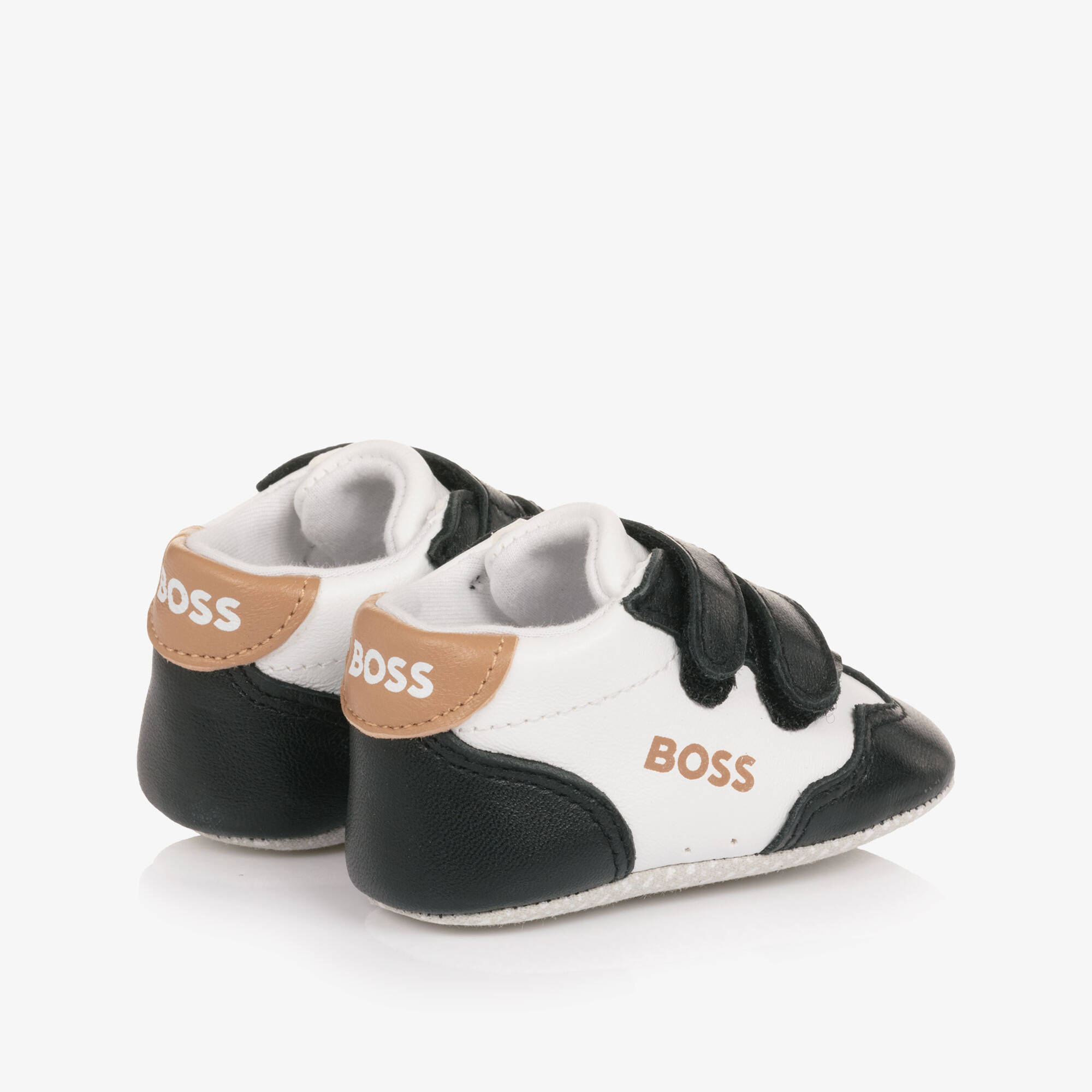 BOSS - Baby Boys Black & White Leather Pre-Walker Trainers | Childrensalon
