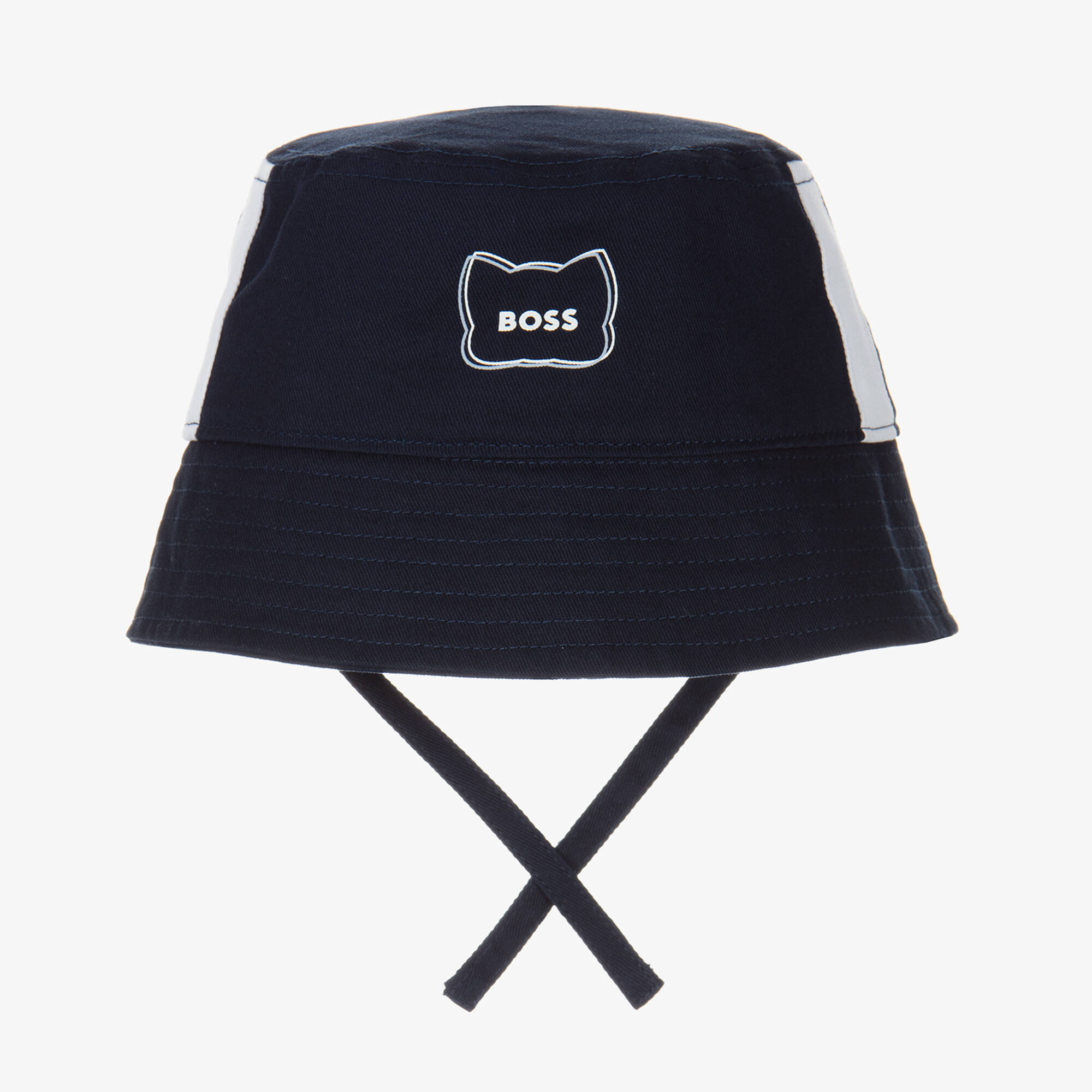 BOSS - Baby Boys Blue Cotton Bucket Hat with Red Panda Logo | Childrensalon