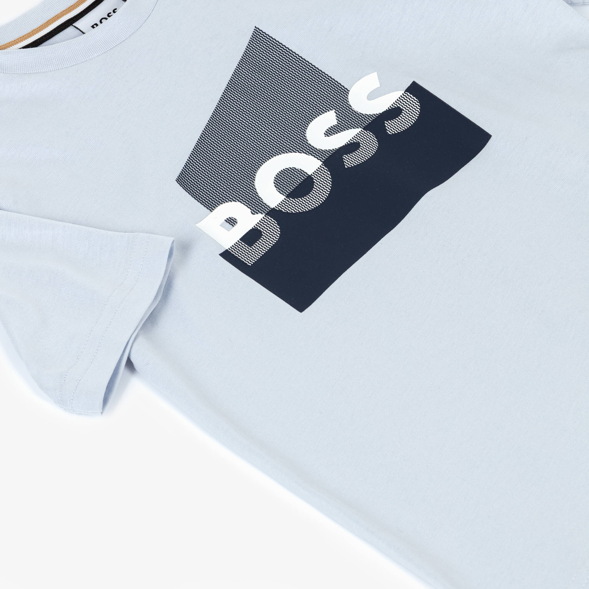 BOSS - Boys Blue Cotton T-Shirt with Updated Split Logo Print ...