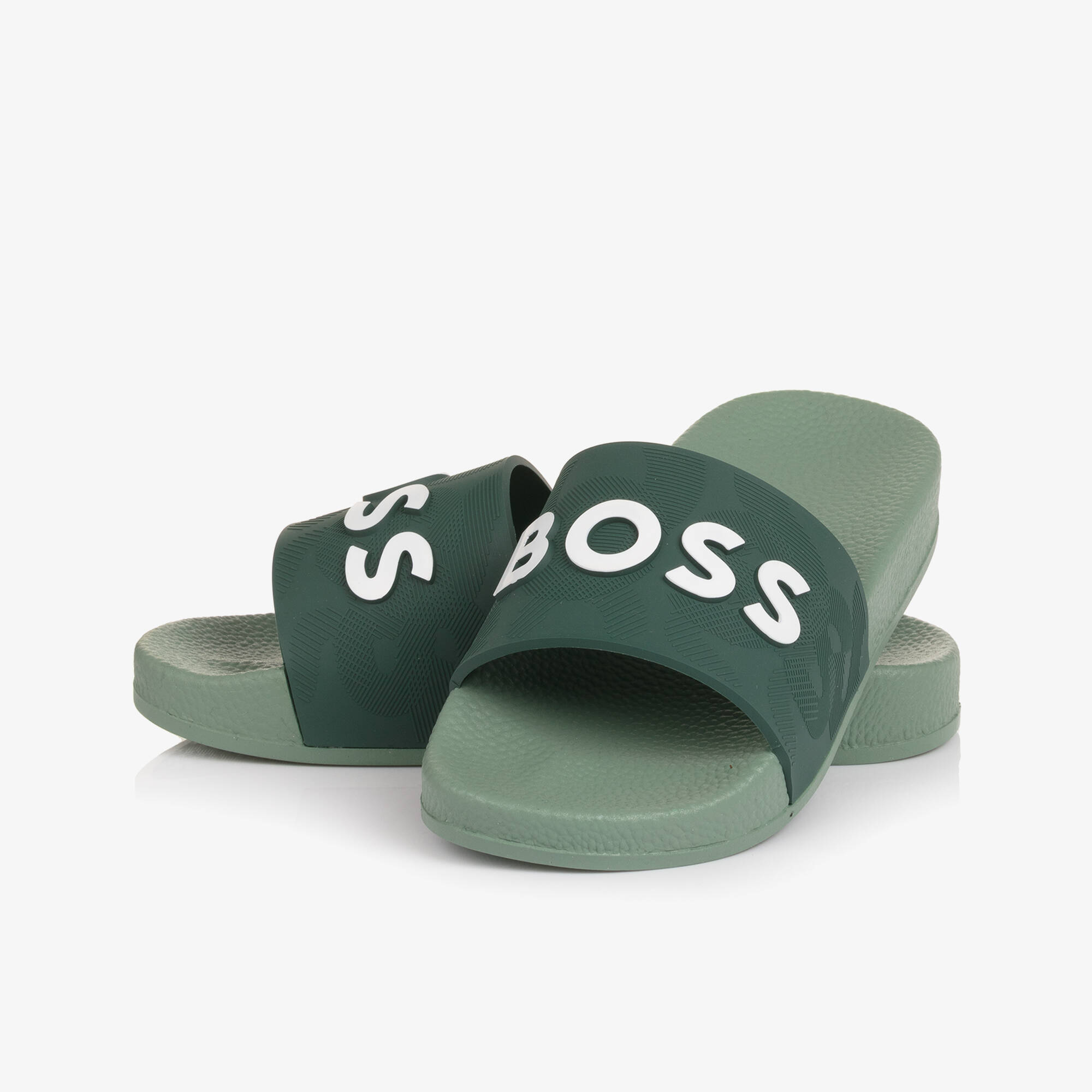 BOSS - Boys Green Sliders with White Logo | Childrensalon