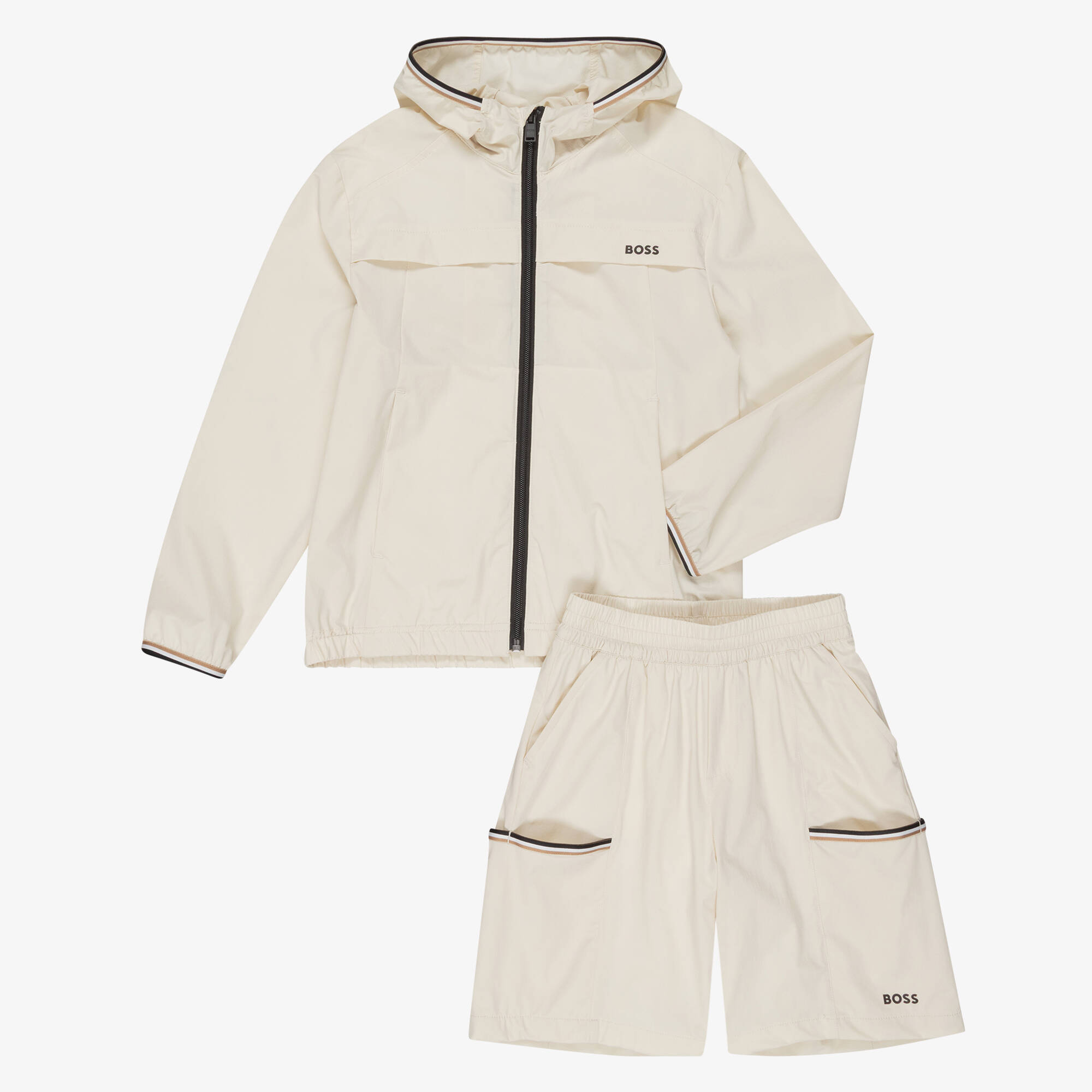 BOSS - Boys Ivory Hooded Windbreaker Jacket & Shorts Set | Childrensalon