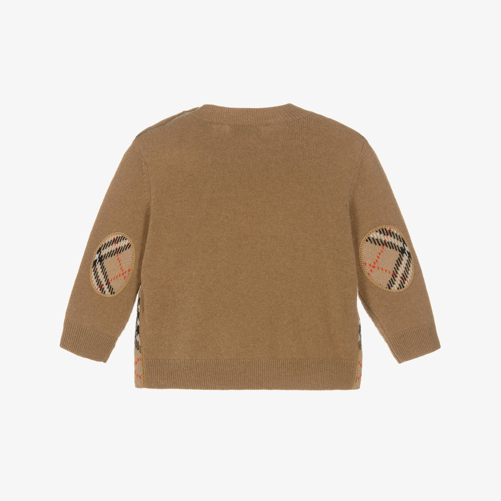 Burberry - Baby Boys Beige Check Elbow Patch Wool Knit Jumper ...