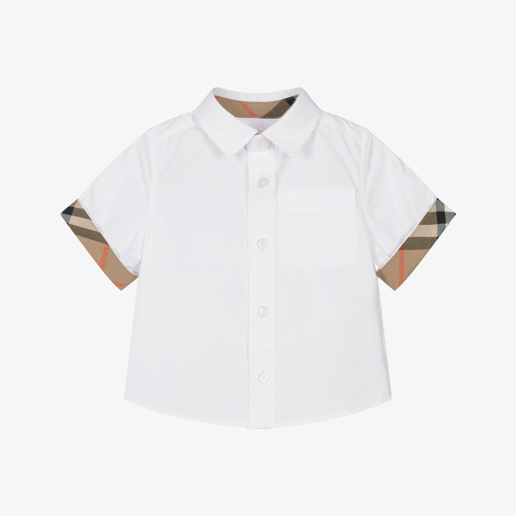 Burberry - Baby Boys White Cotton Shirt with Burberry Check Trim ...