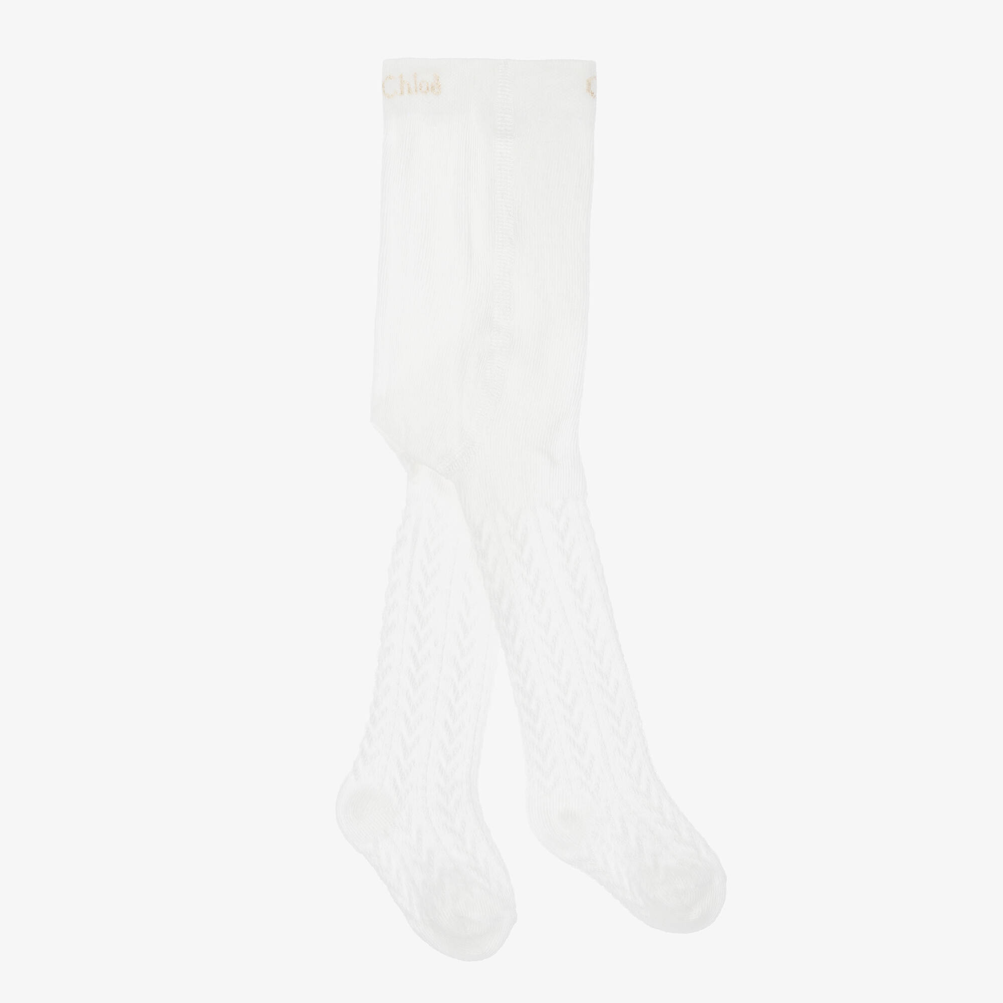 Chloé - Baby Girls Ivory Patterned Knit Tights | Childrensalon
