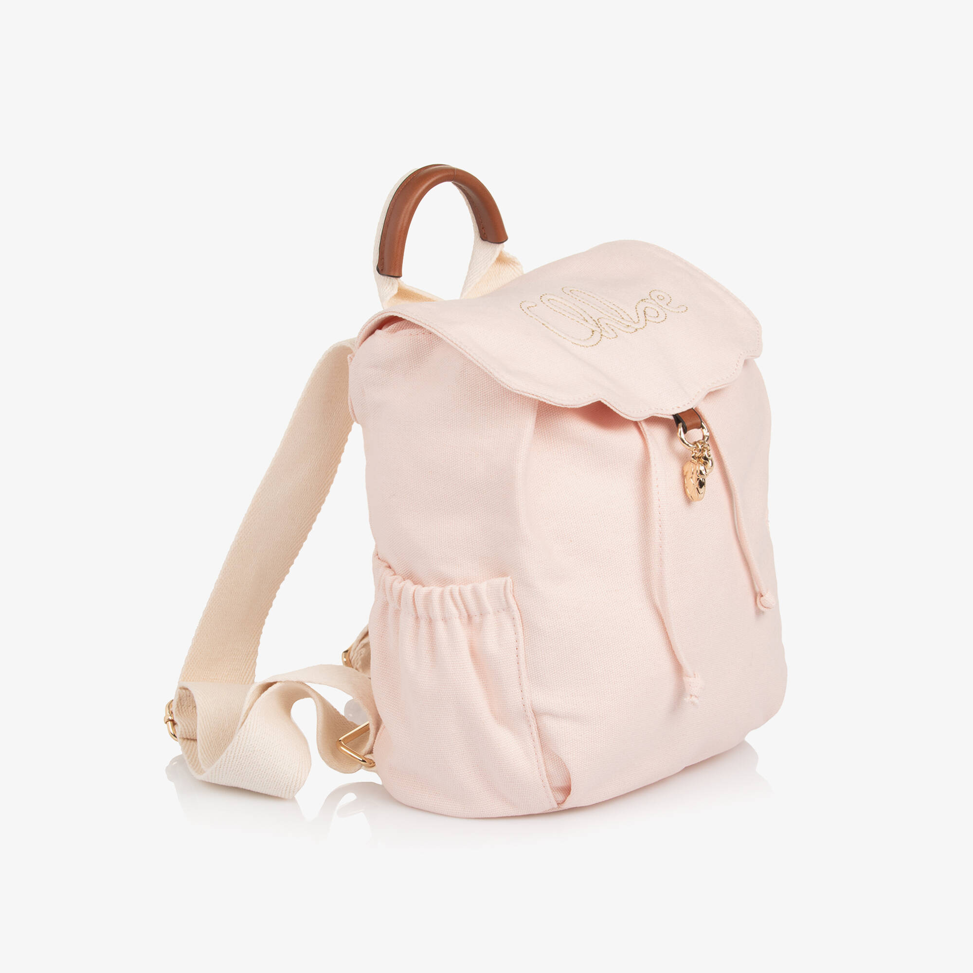 Chloé - Girls Pale Pink Canvas Backpack with Signature Embroidery (28cm ...