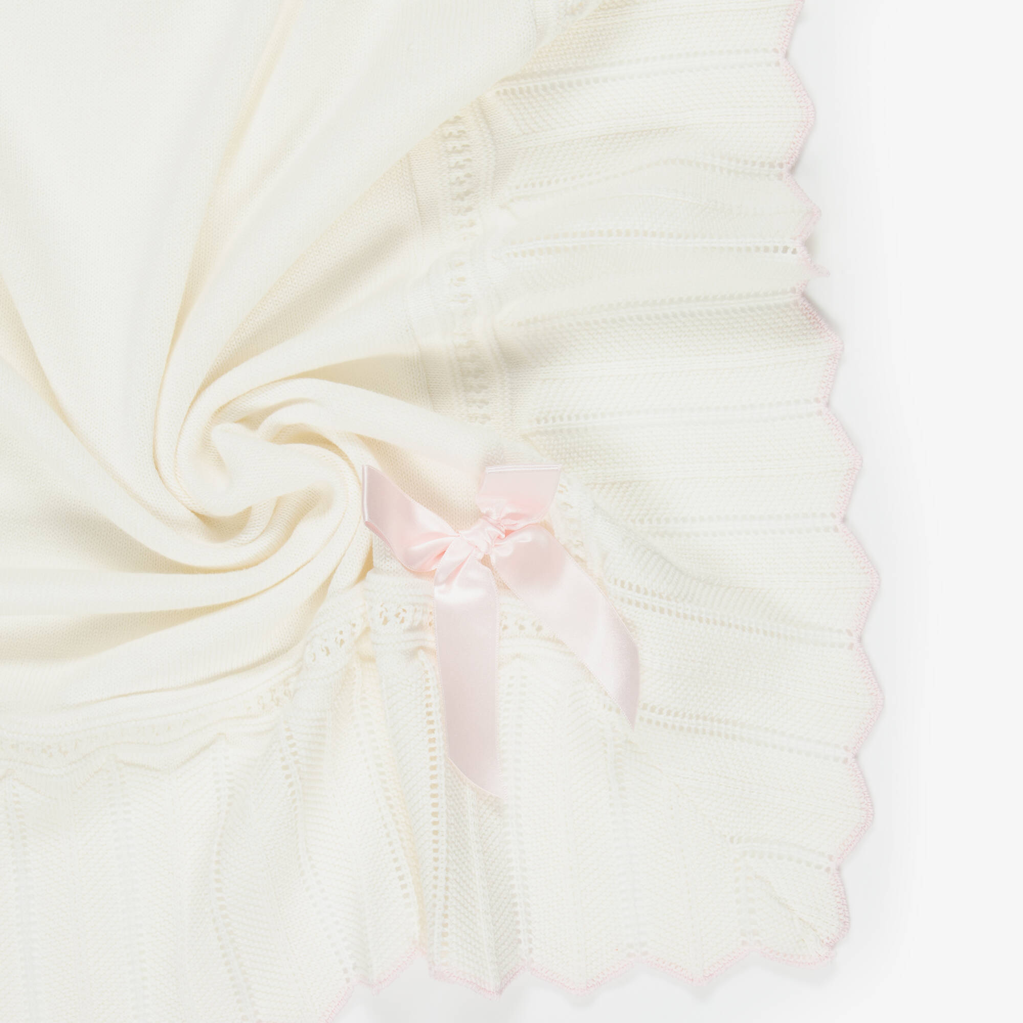 Dr. Kid - Baby Girls Ivory Knitted Cotton Blanket (90cm) | Childrensalon