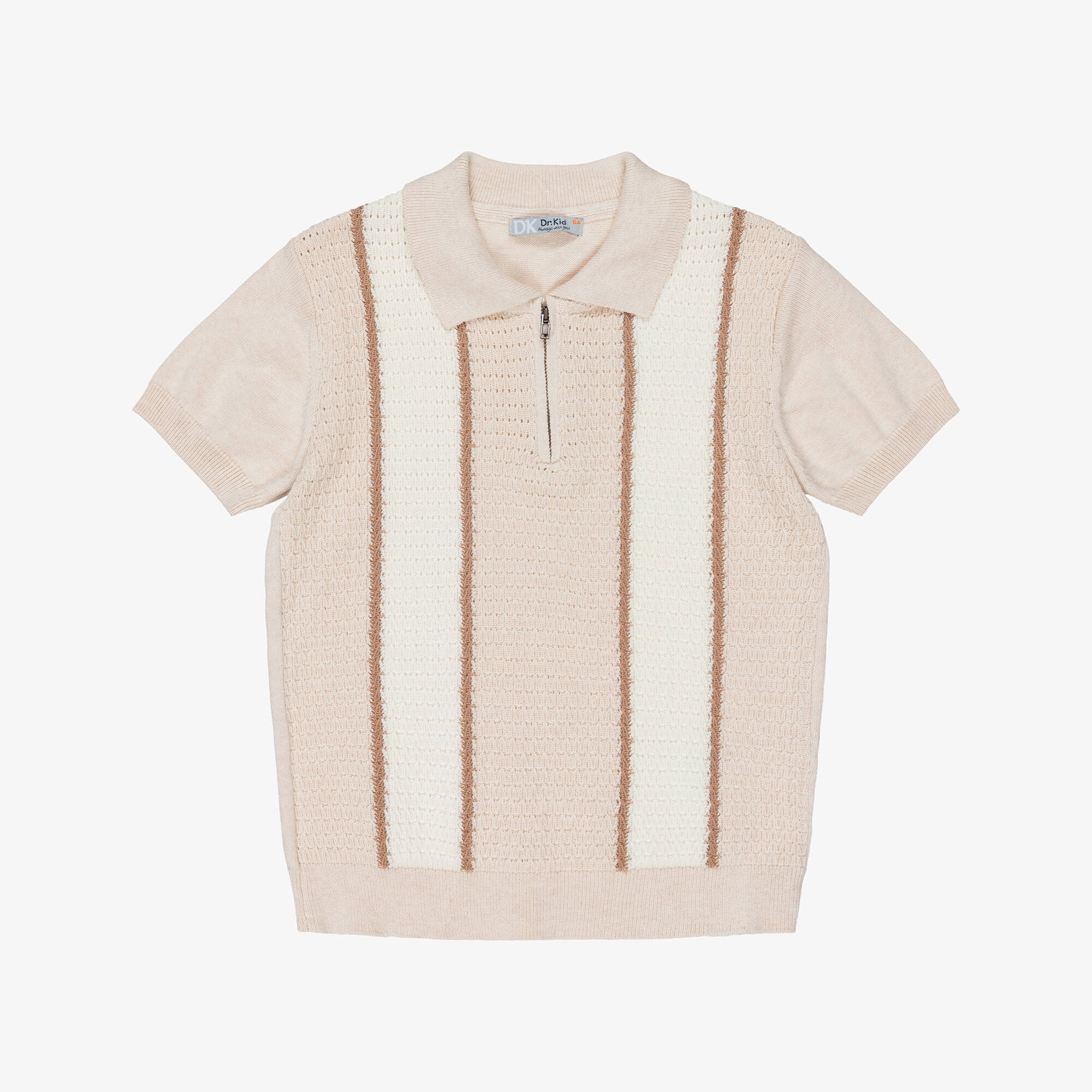 Dr. Kid - Boys Beige & Ivory Cotton Knit Polo Shirt | Childrensalon
