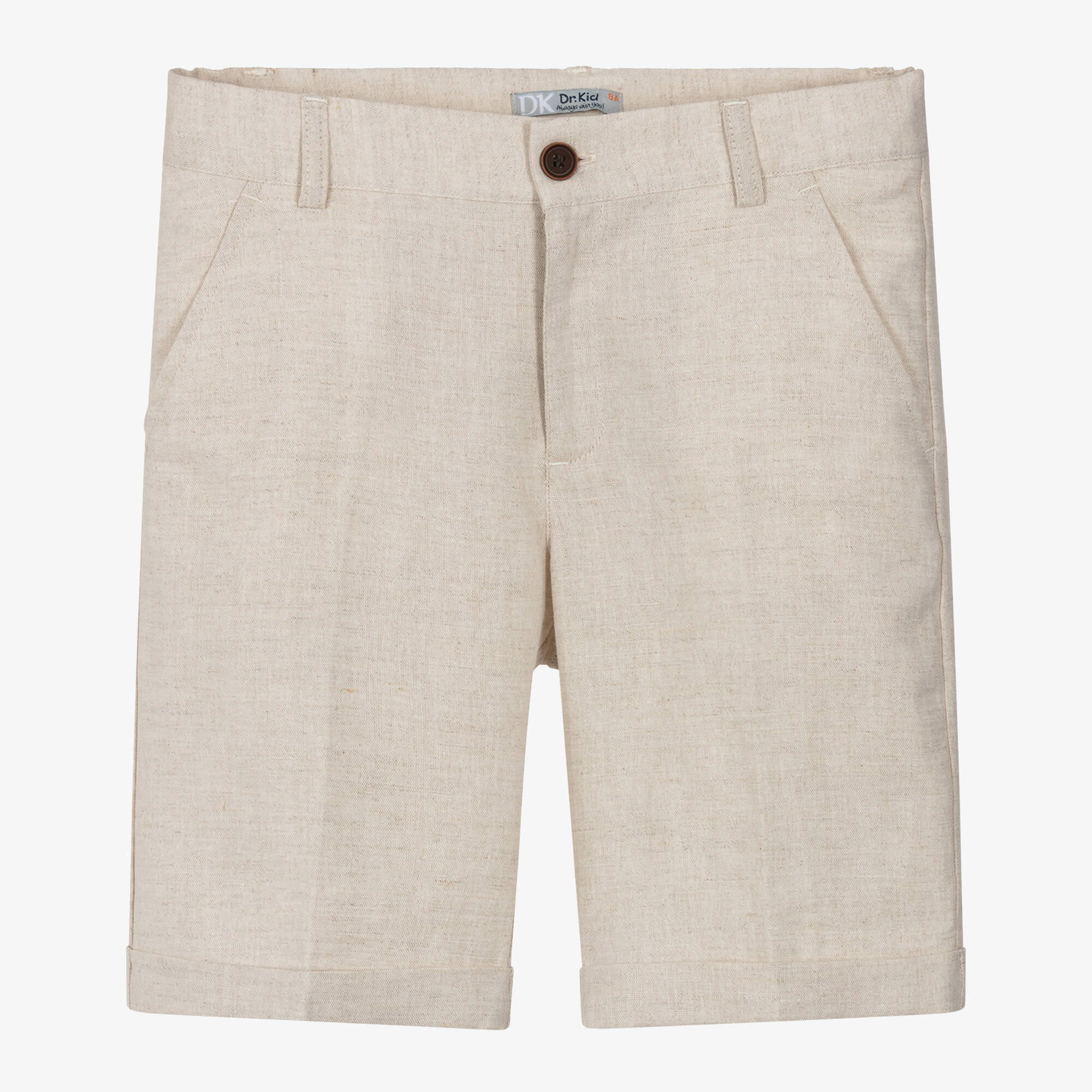 Dr. Kid - Boys Beige Linen & Cotton Turn-Up Shorts | Childrensalon