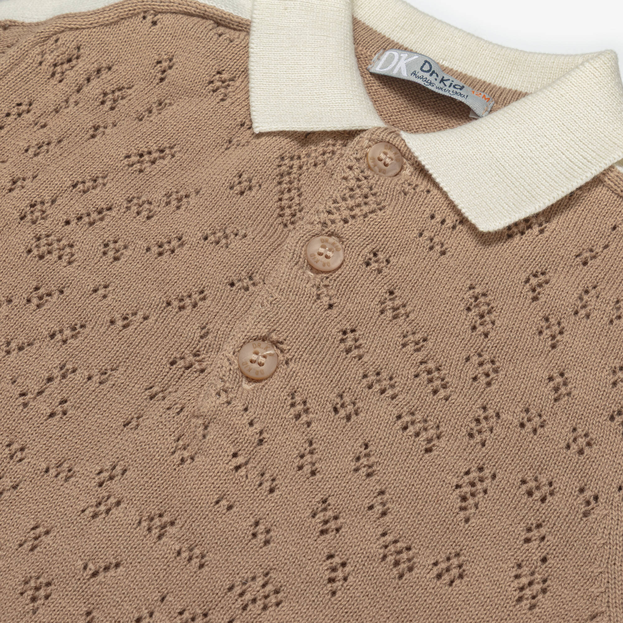 Dr. Kid - Boys Brown & Ivory Cotton Knit Polo Shirt | Childrensalon