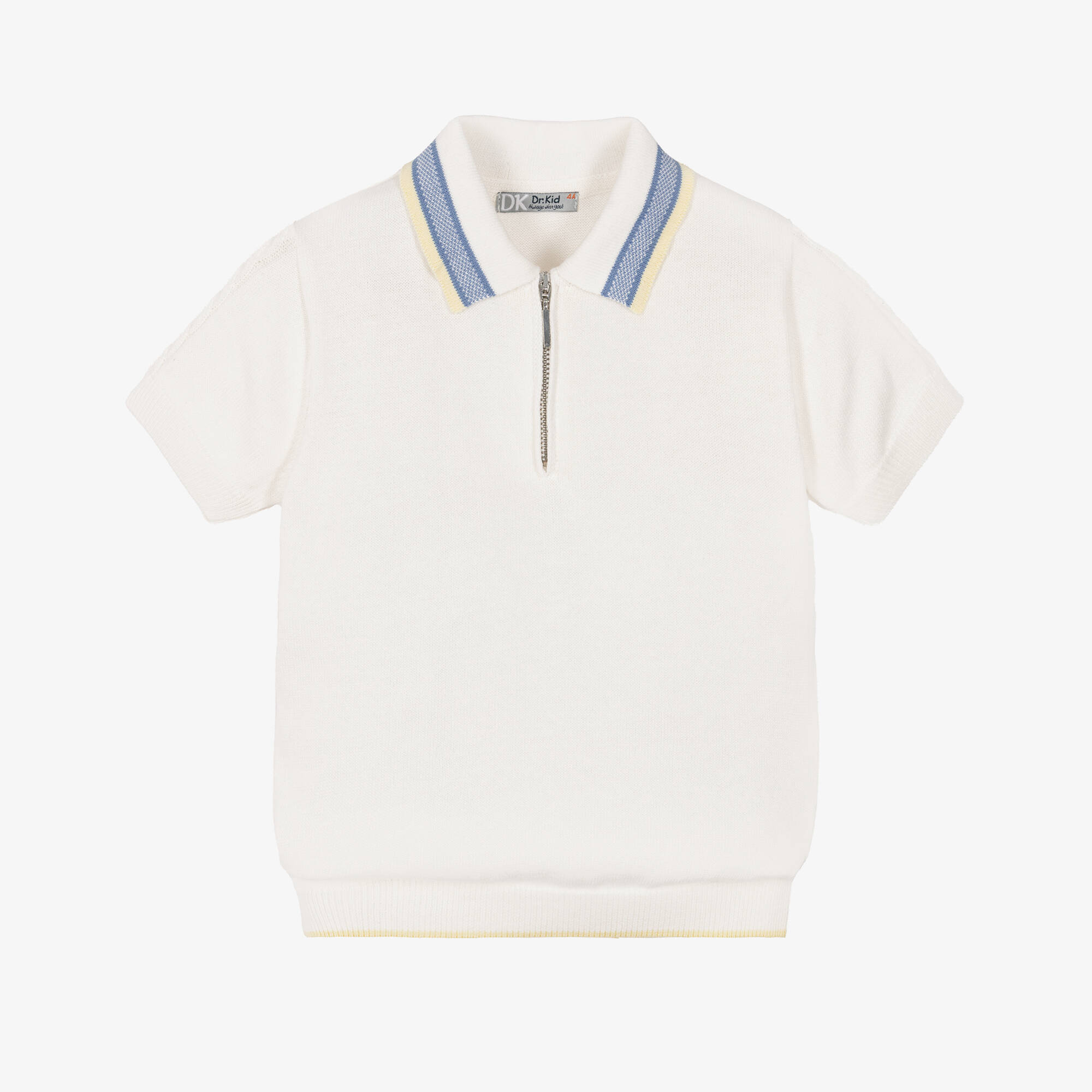 Dr. Kid - Boys Ivory Cotton Knit Polo Shirt with Striped Collar ...
