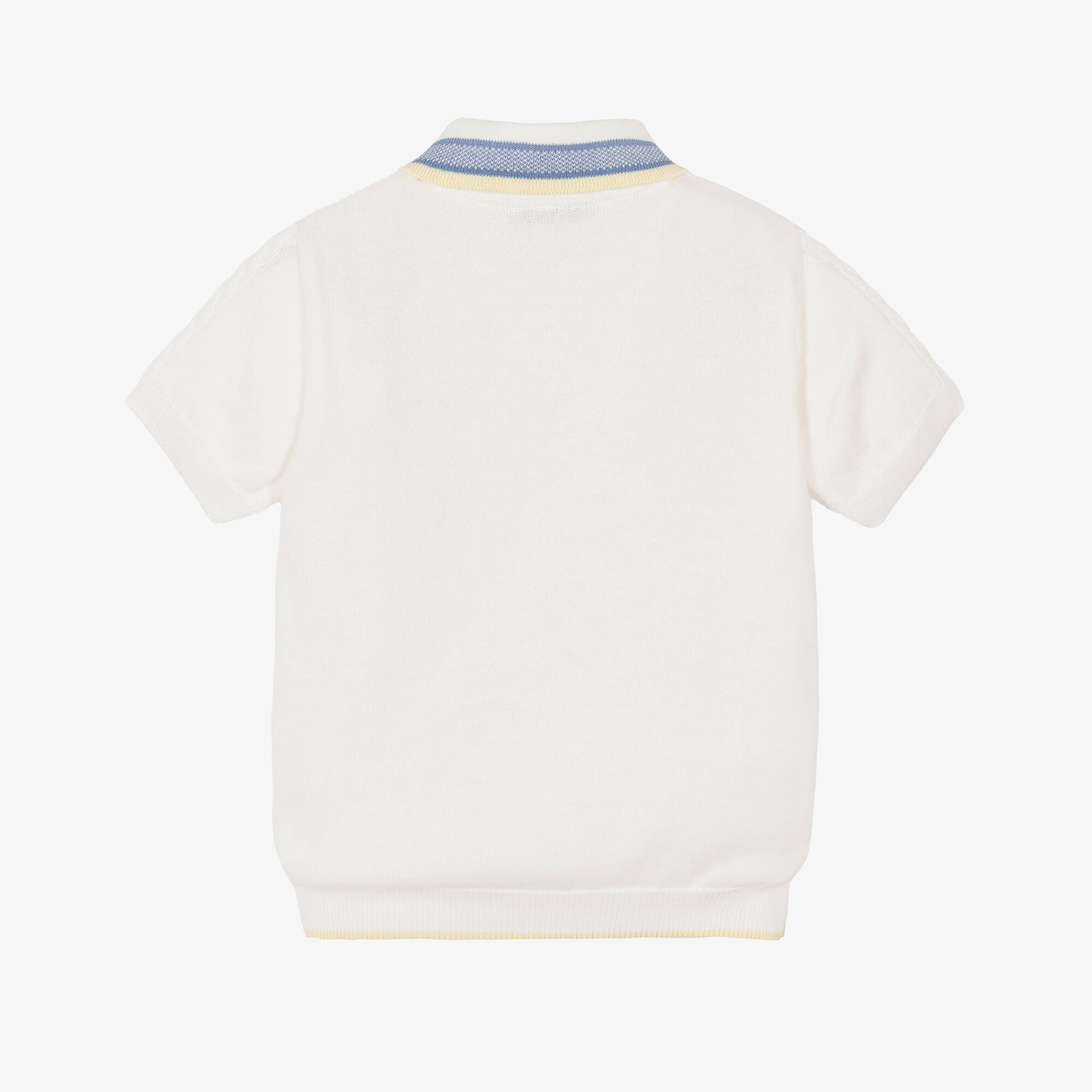 Dr. Kid - Boys Ivory Cotton Knit Polo Shirt with Striped Collar ...