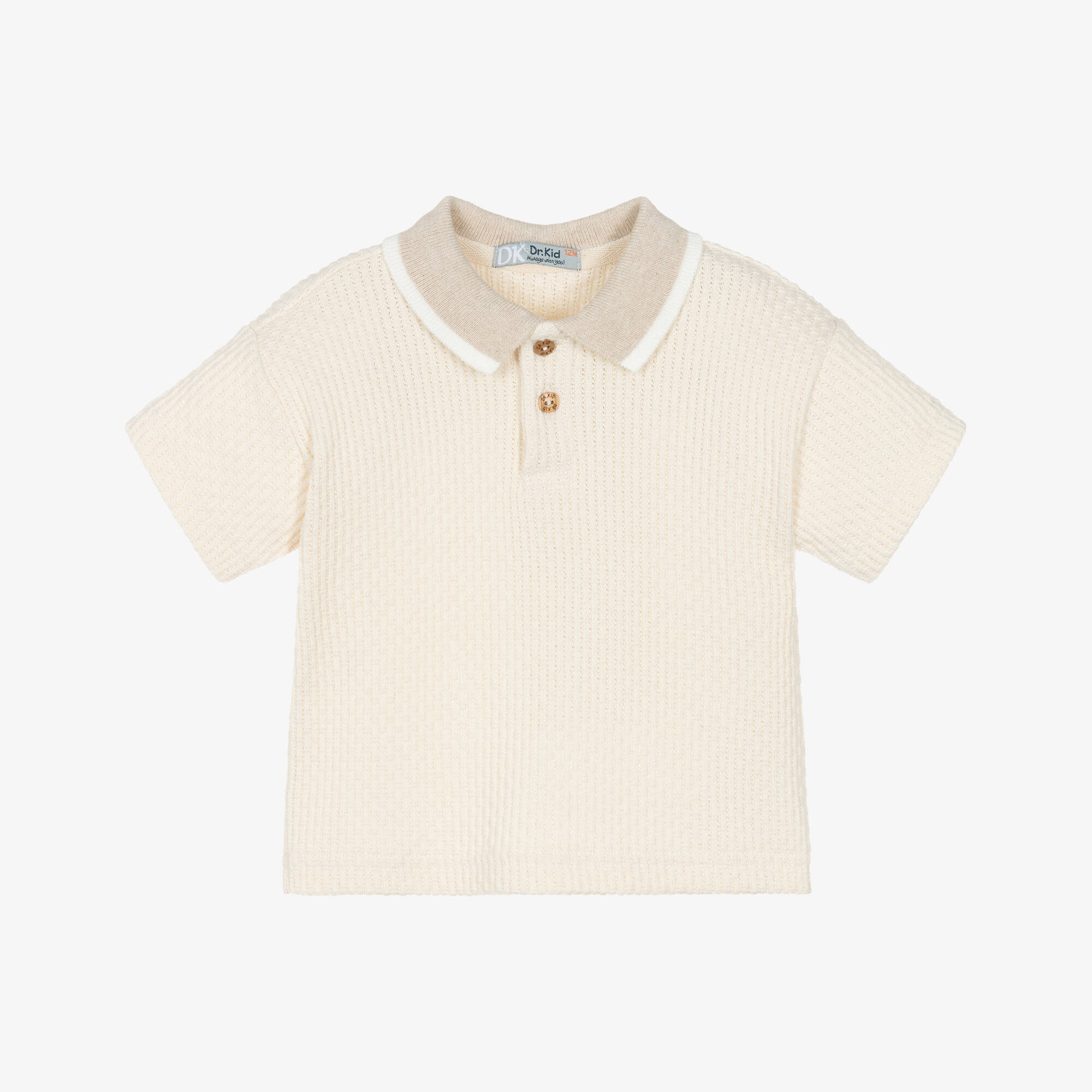 Dr. Kid - Boys Ivory Cotton Textured Knit Polo Shirt | Childrensalon