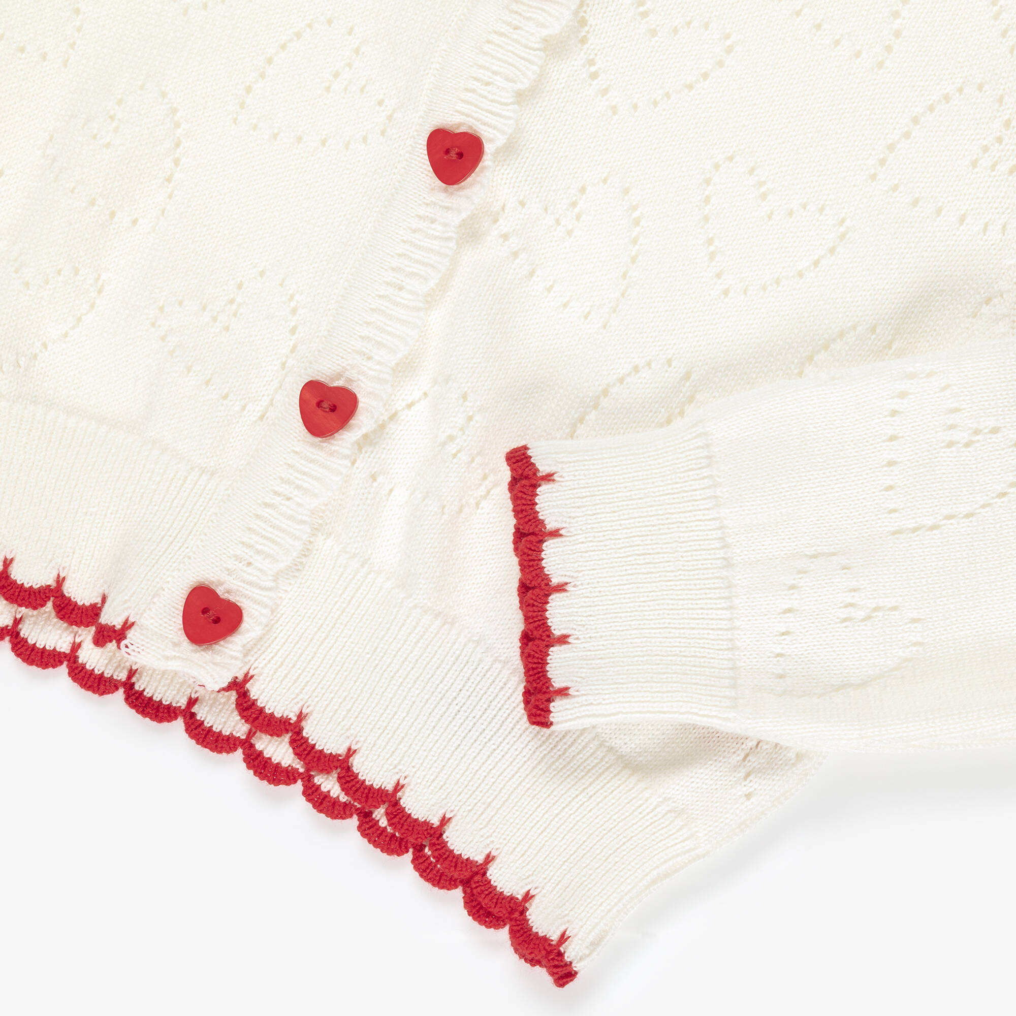 Dr. Kid - Girls Ivory Cotton Knit Heart Pattern Cardigan | Childrensalon