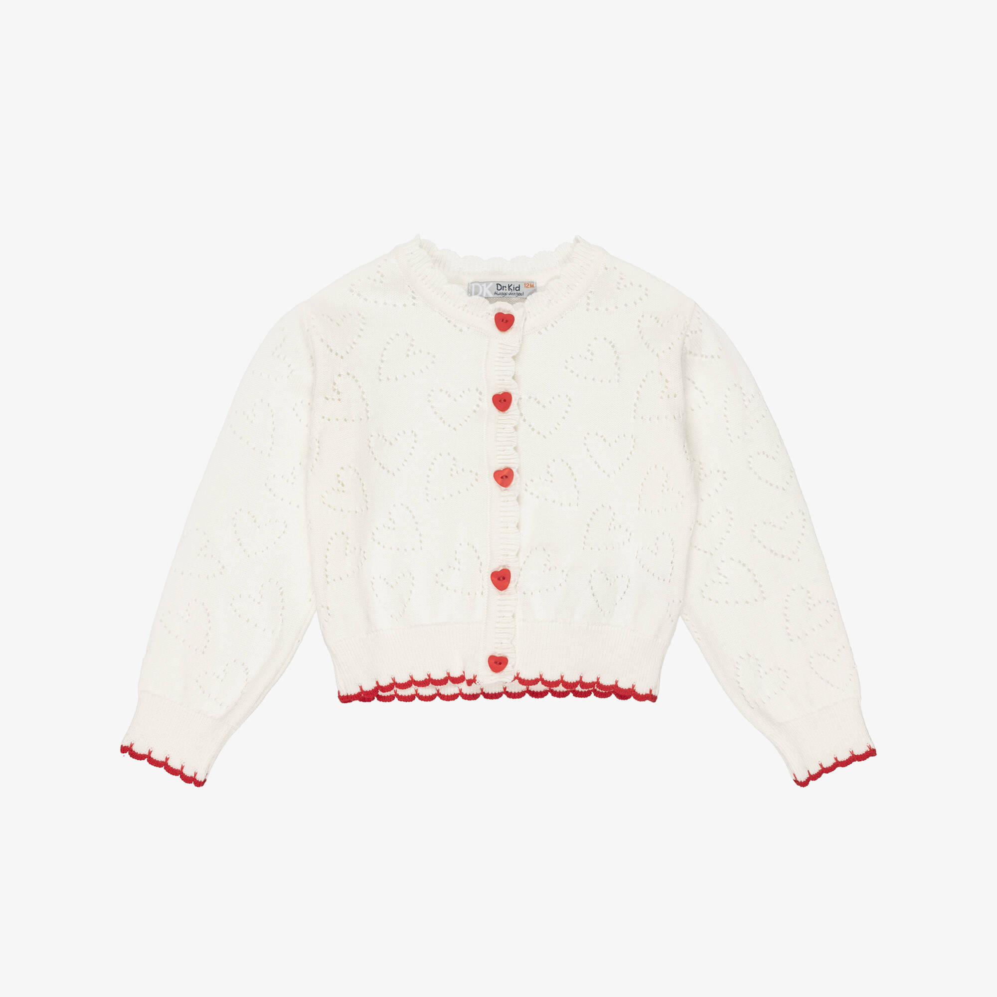 Dr. Kid - Girls Ivory Cotton Knit Heart Pattern Cardigan | Childrensalon
