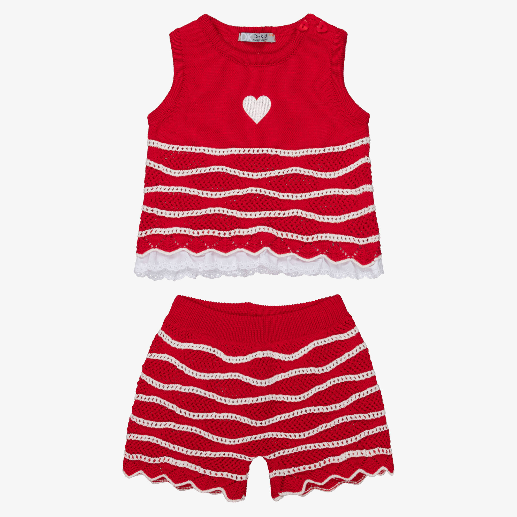 Dr. Kid - Girls Red Knitted Cotton Shorts Set | Childrensalon